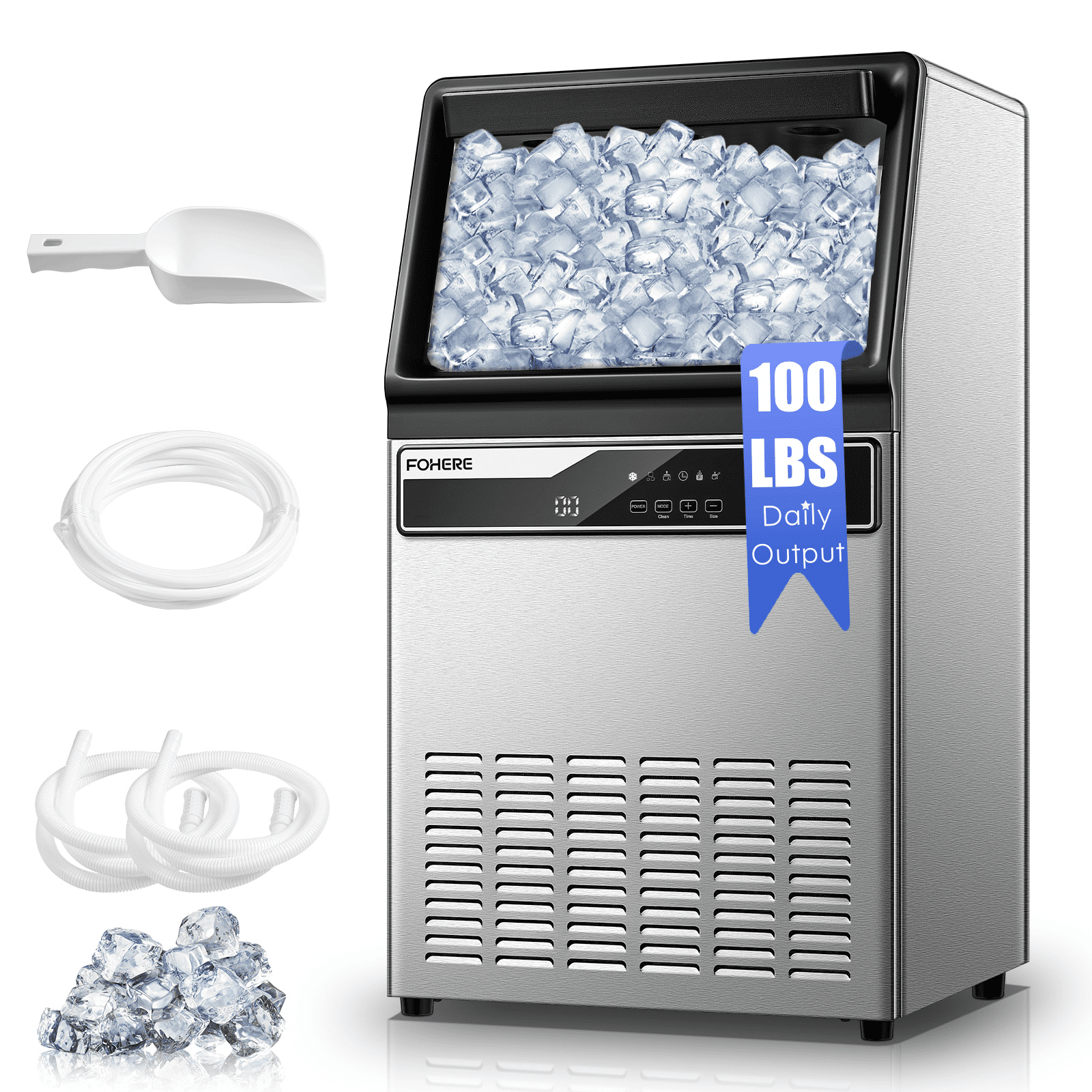 FOHERE Commercial Countertop Ice Maker, 100lbs Capacity, 10Min Output ...
