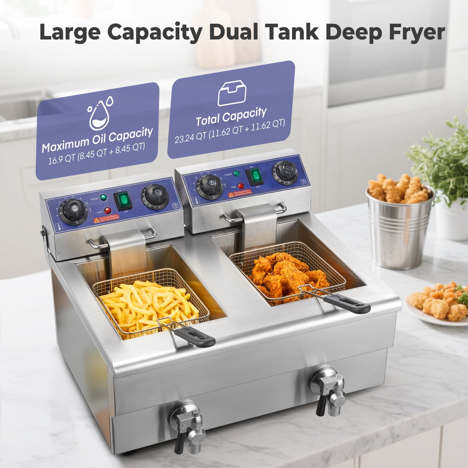 FOHERE Deep Fryer with Basket and Lid, 23.3Qt/22L Electric Deep Fryer ...