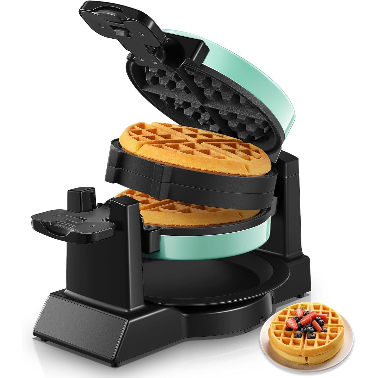 FOHERE Double Waffle Maker, 1400W Rotating Belgian Waffle Iron with ...