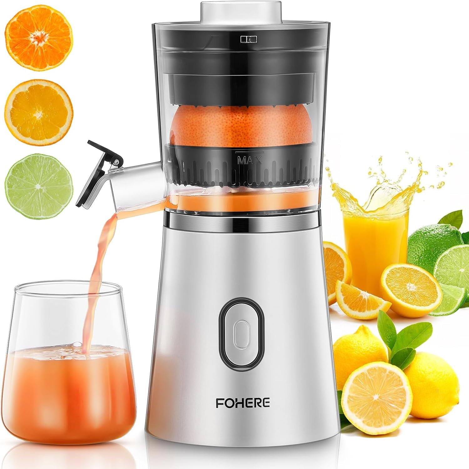 FOHERE Electric Citrus Jur Squeezer, Automatic Orange Jur with Cord, One Touch Operation ...