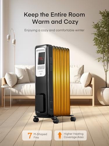 FOHERE Oil Filled Radiator Heater for Indoor Use Large Room, Safe with ...