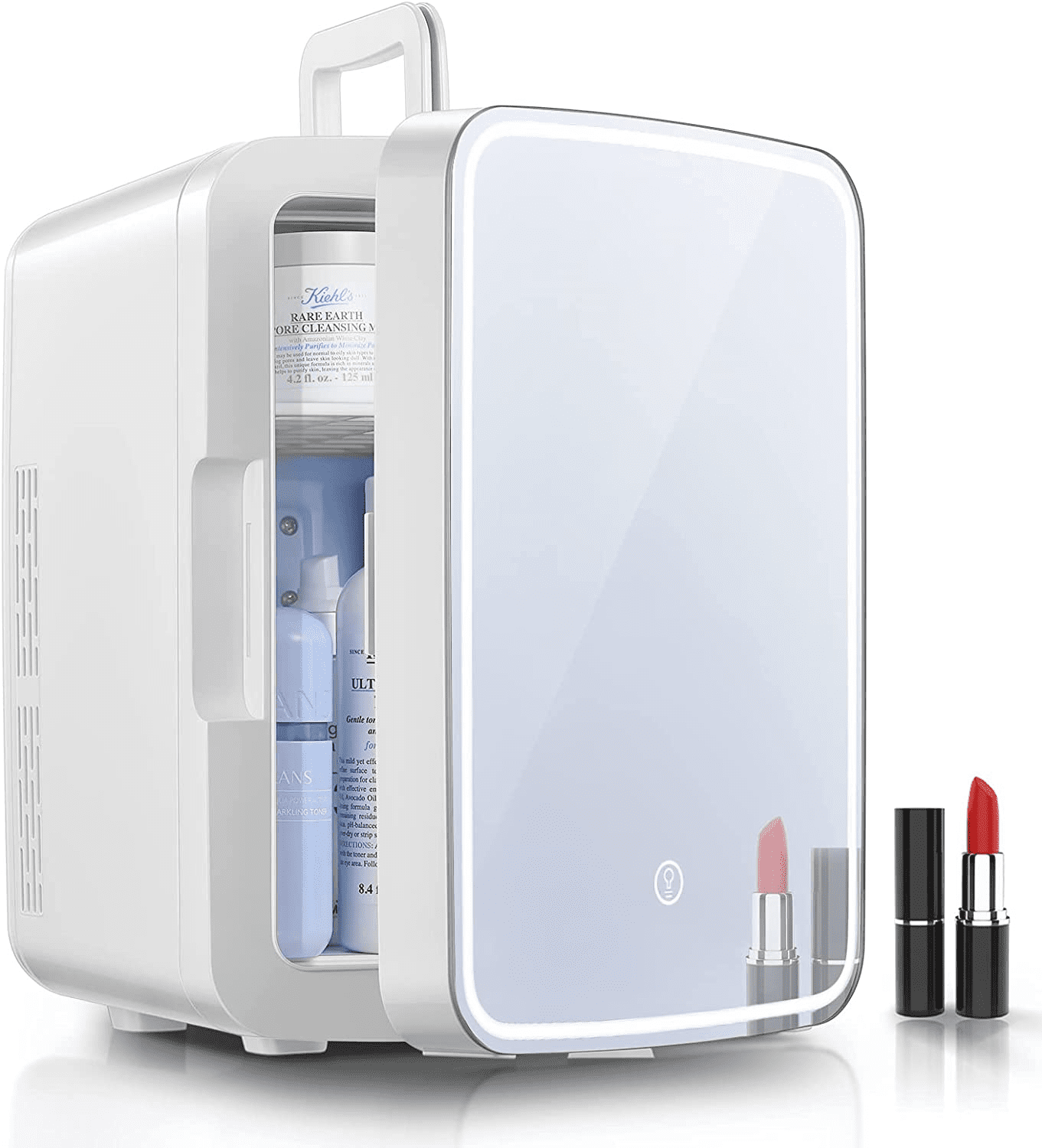 FOHERE Skincare Mini Fridge 10 Liter/11 Can, Mirror Door with LED Light ...