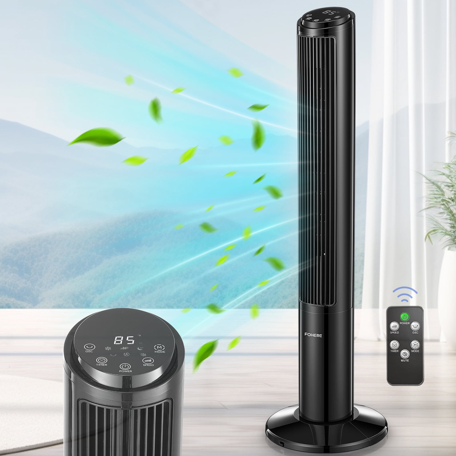 "FOHERE 40"" Oscillating Tower Fan with Remote, DC Motor, 12 Speeds for ...