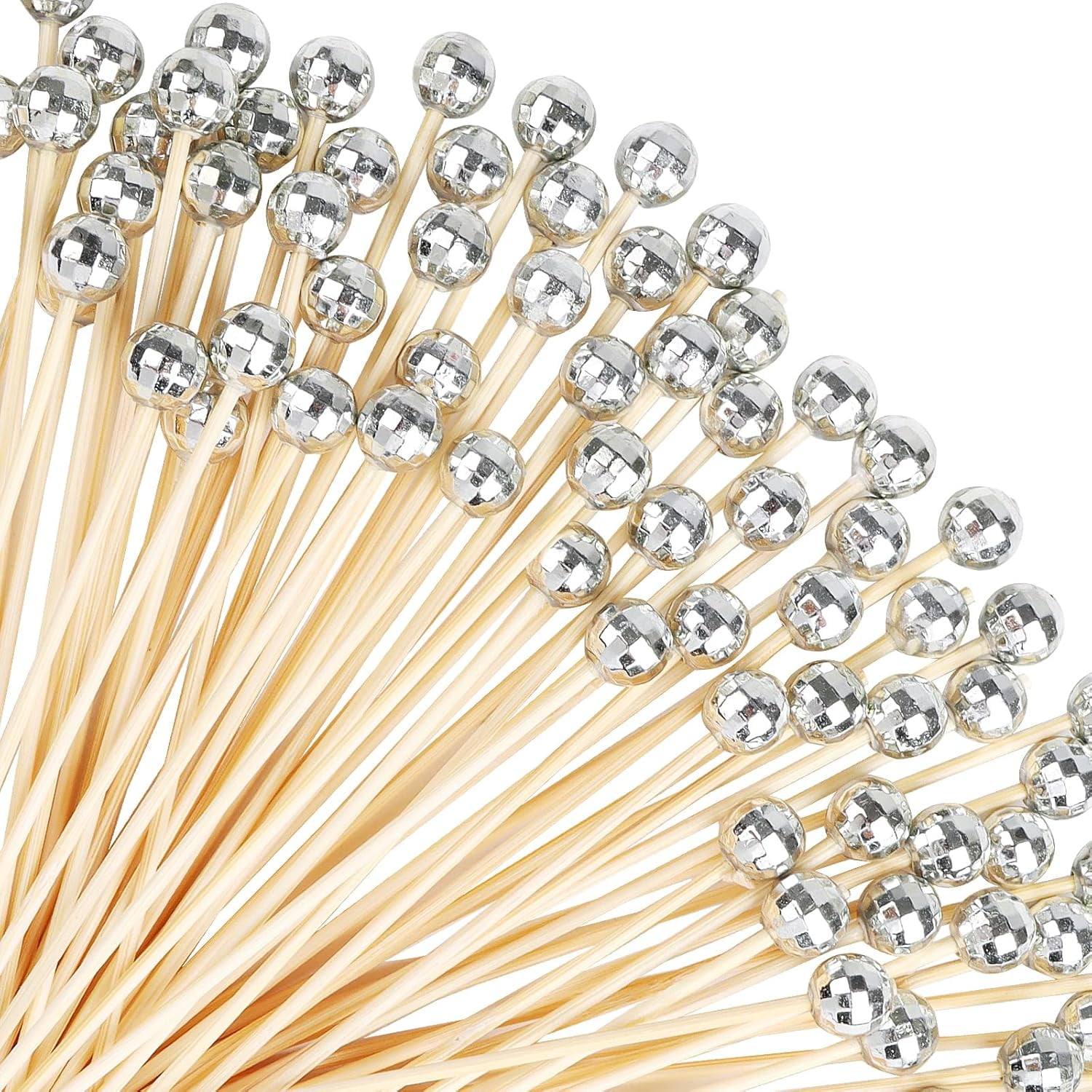 FOIMAS 200pcs Disco Ball Cocktail Picks,70's Silver Bamboo Toothpicks ...