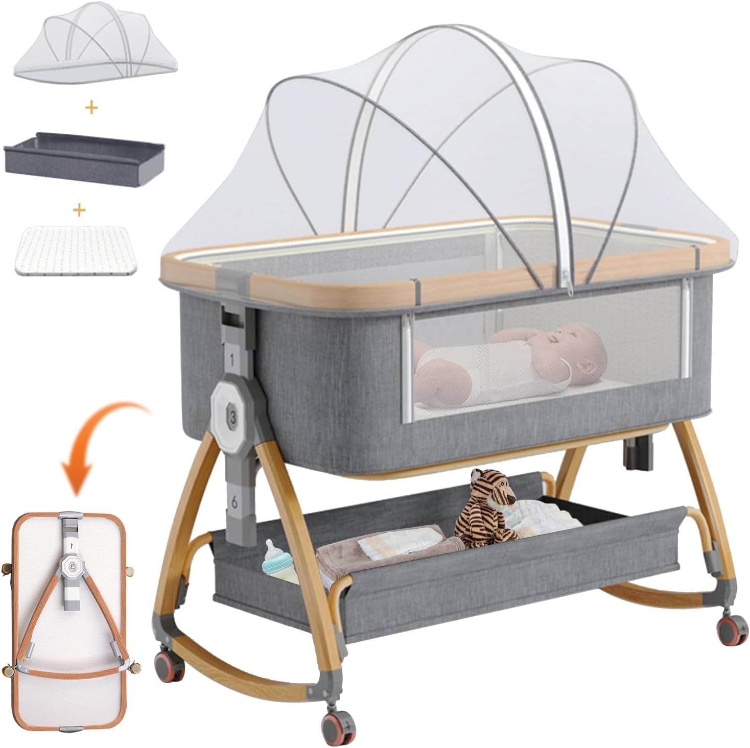 FOINWER 3 in 1 Baby Bassinets, Portable, Easy Folding, Attachable ...