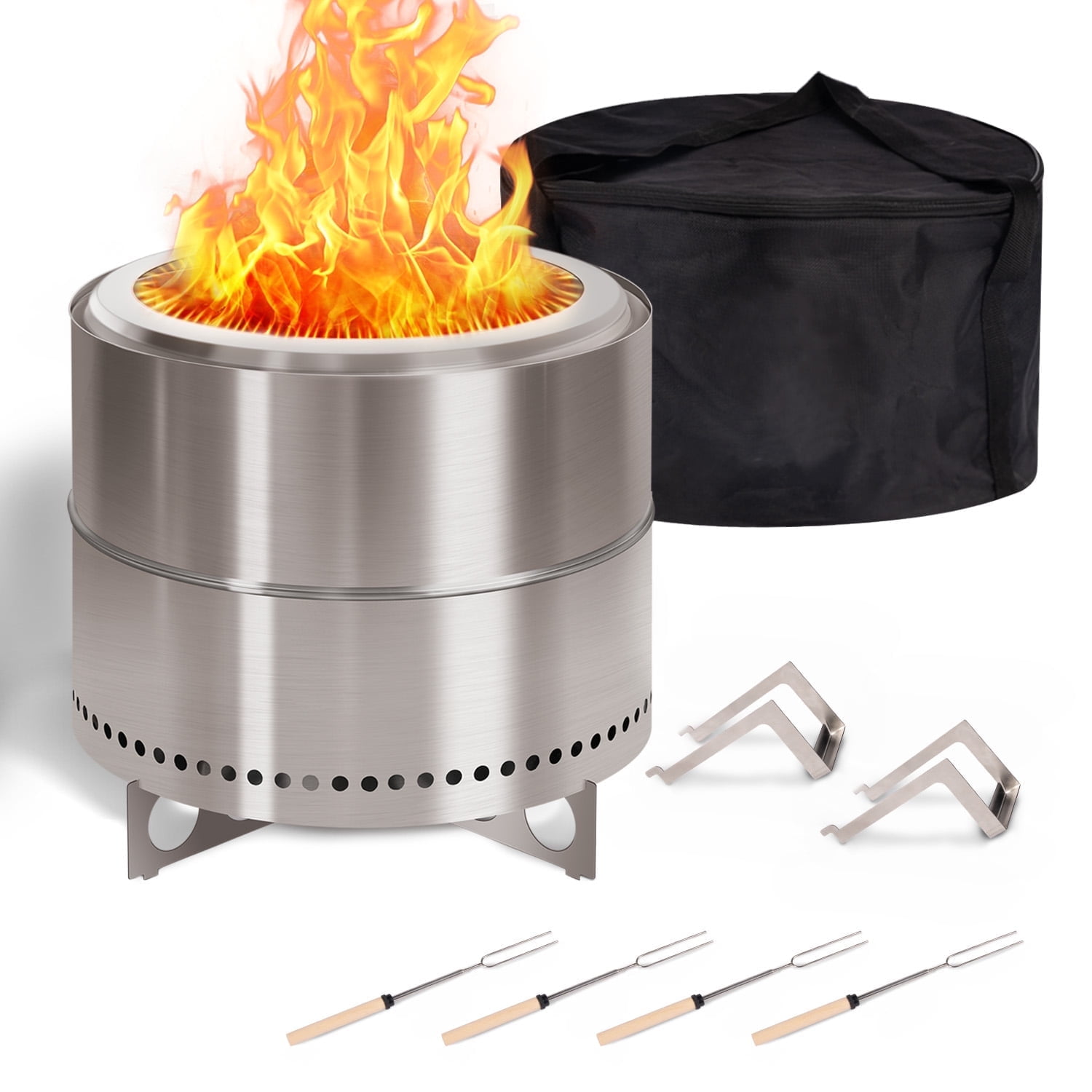 PIPAPO 19.5 inch Smokeless Fire Pit, Stainless-Steel Wood Burning Fire ...
