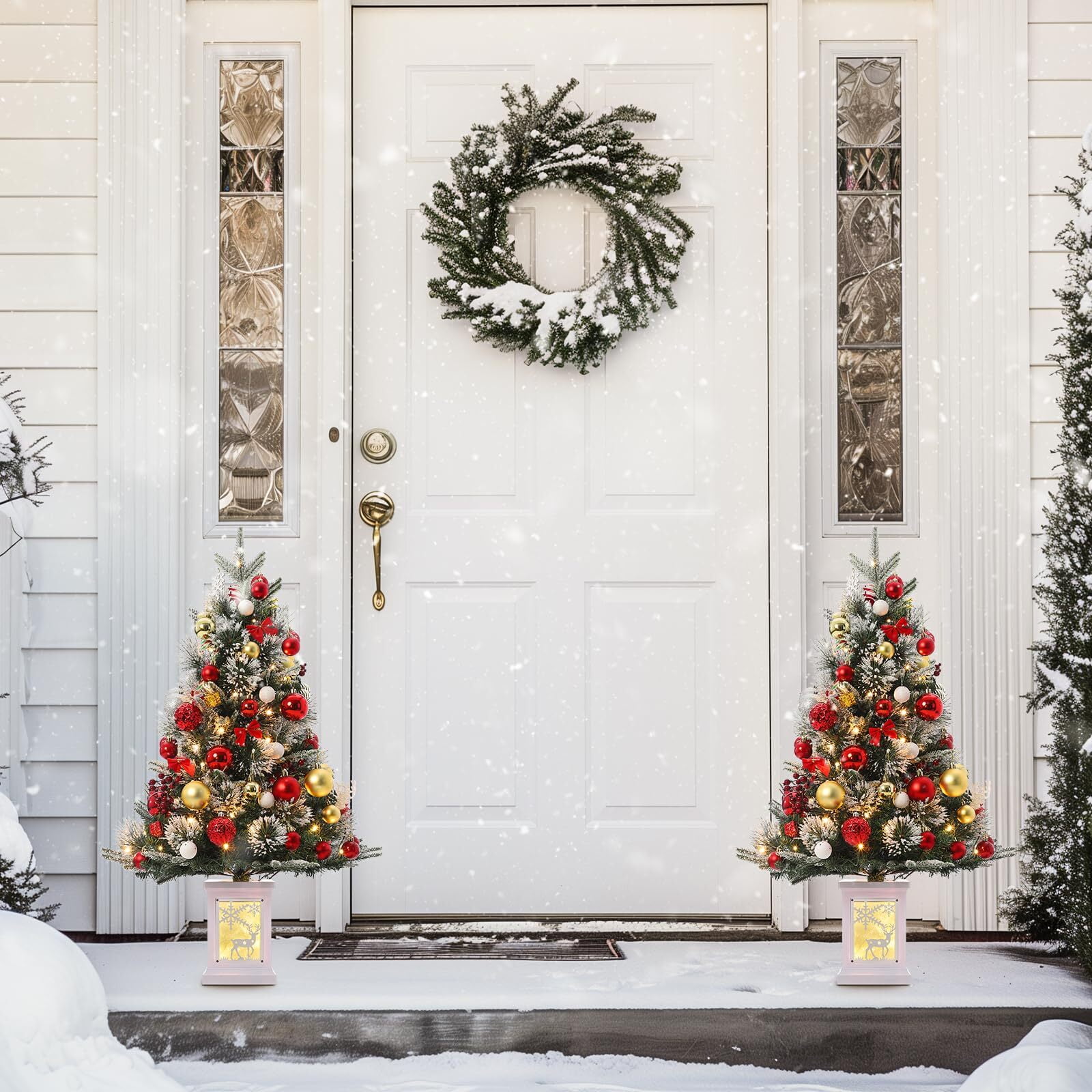 FOLDLIFE 2Pcs 3 ft Artificial Fiber Optic Small Christmas Tree with 78 Dual-Color LED Lights and ...