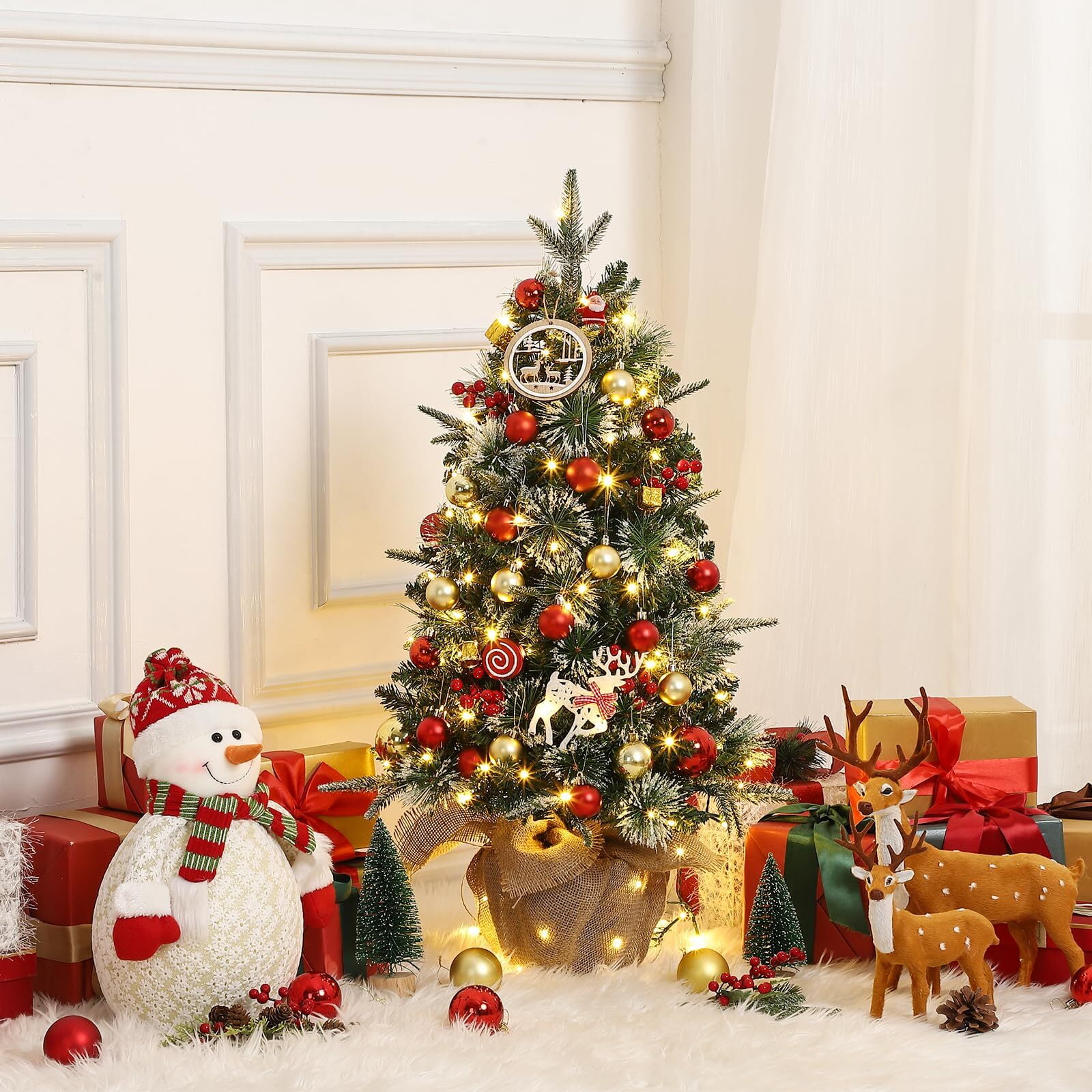 FOLDLIFE 2Pcs 3ft Pre-Lit Fiber Optic Christmas Tree with Red Berries ...