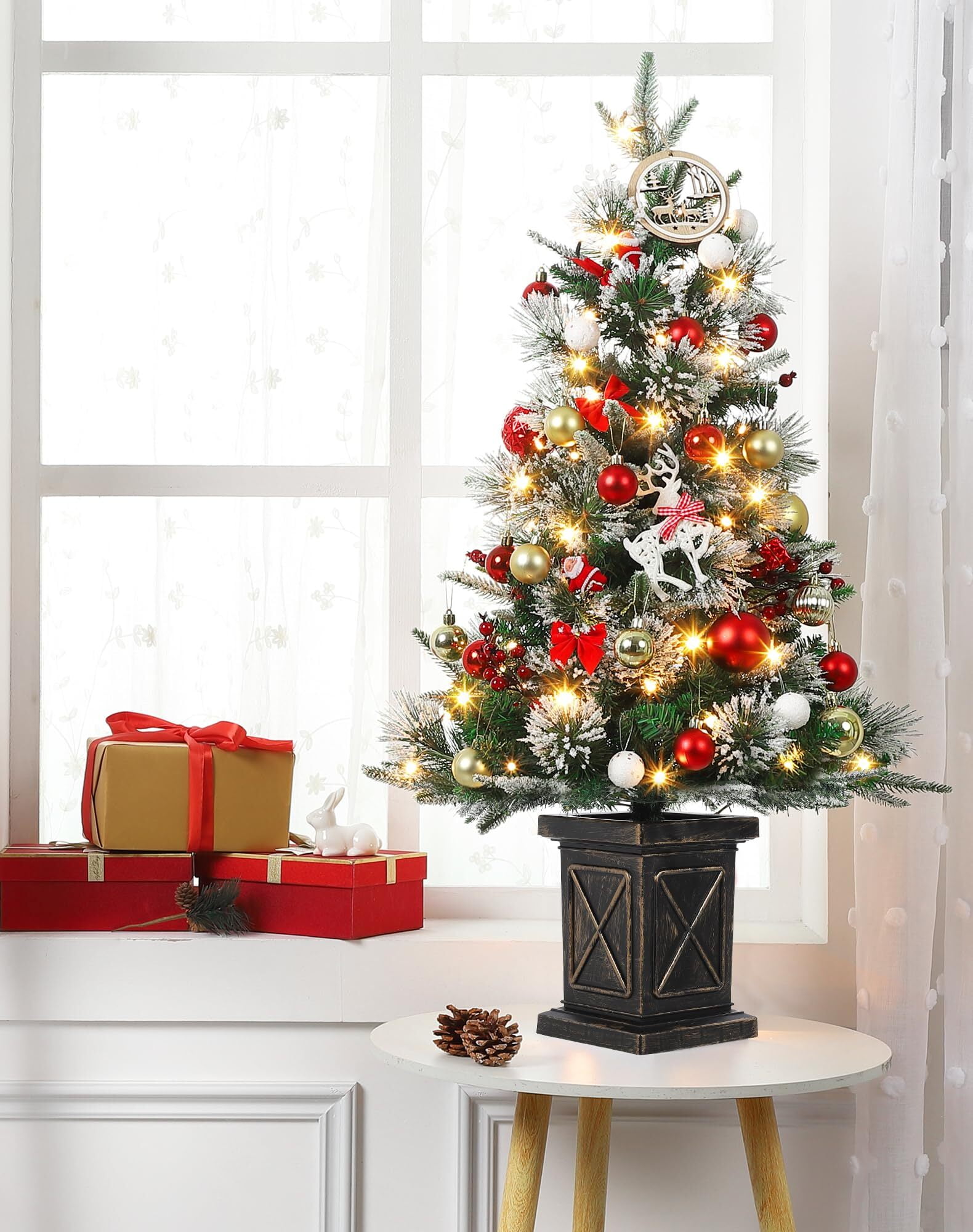 FOLDLIFE 3 Ft Fiber Optic Artificial Christmas Tree with 78 Dual-Color LED Lights and 8 Lighting ...