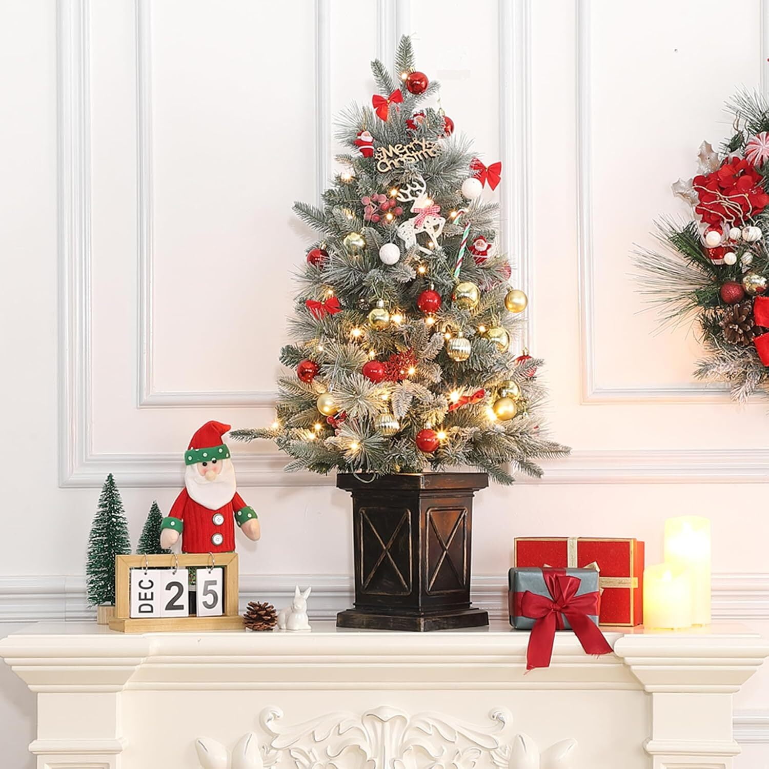 FOLDLIFE 3 Ft Small Prelit Snow Flocked Christmas Tree, Tabletop ...