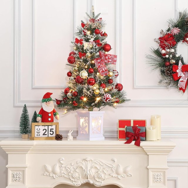 FOLDLIFE 3ft Hinged Artificial Mini Christmas Tree,Pre-Lit Christmas ...