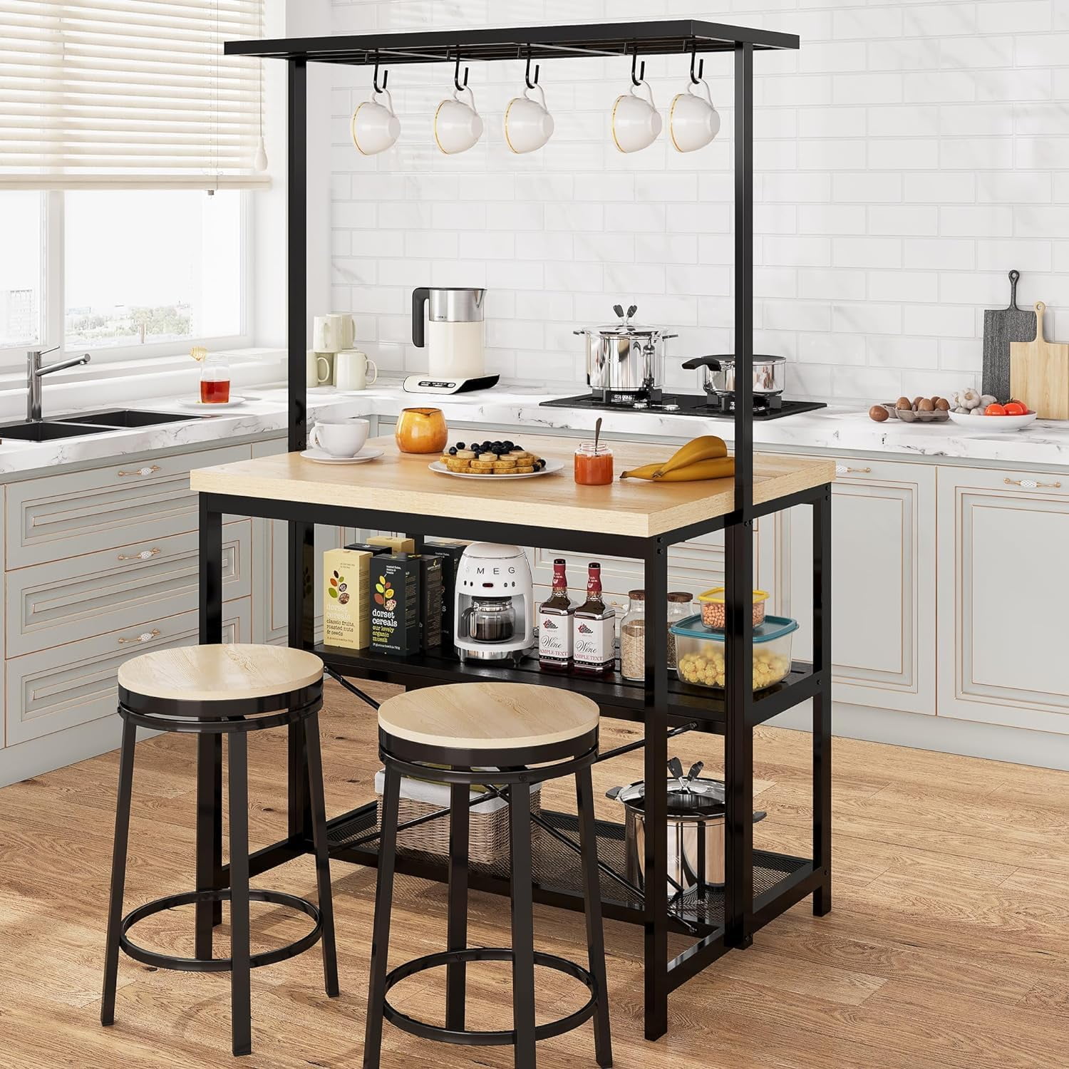 FOLDLIFE 42" Kitchen Island with Storage,Bakers Rack with Power Outlet ...