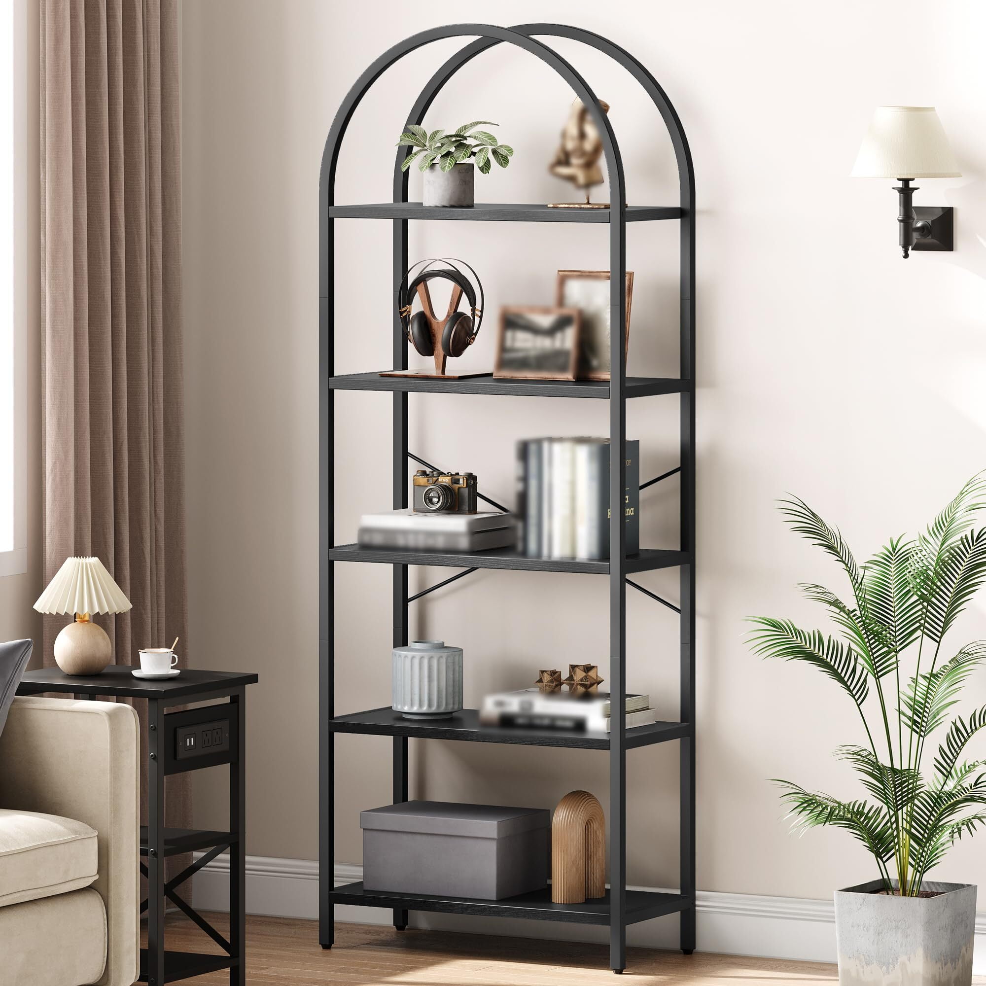 FOLDLIFE 5-Tier Arched Bookcase with Metal Frame,X-Shape Arched ...