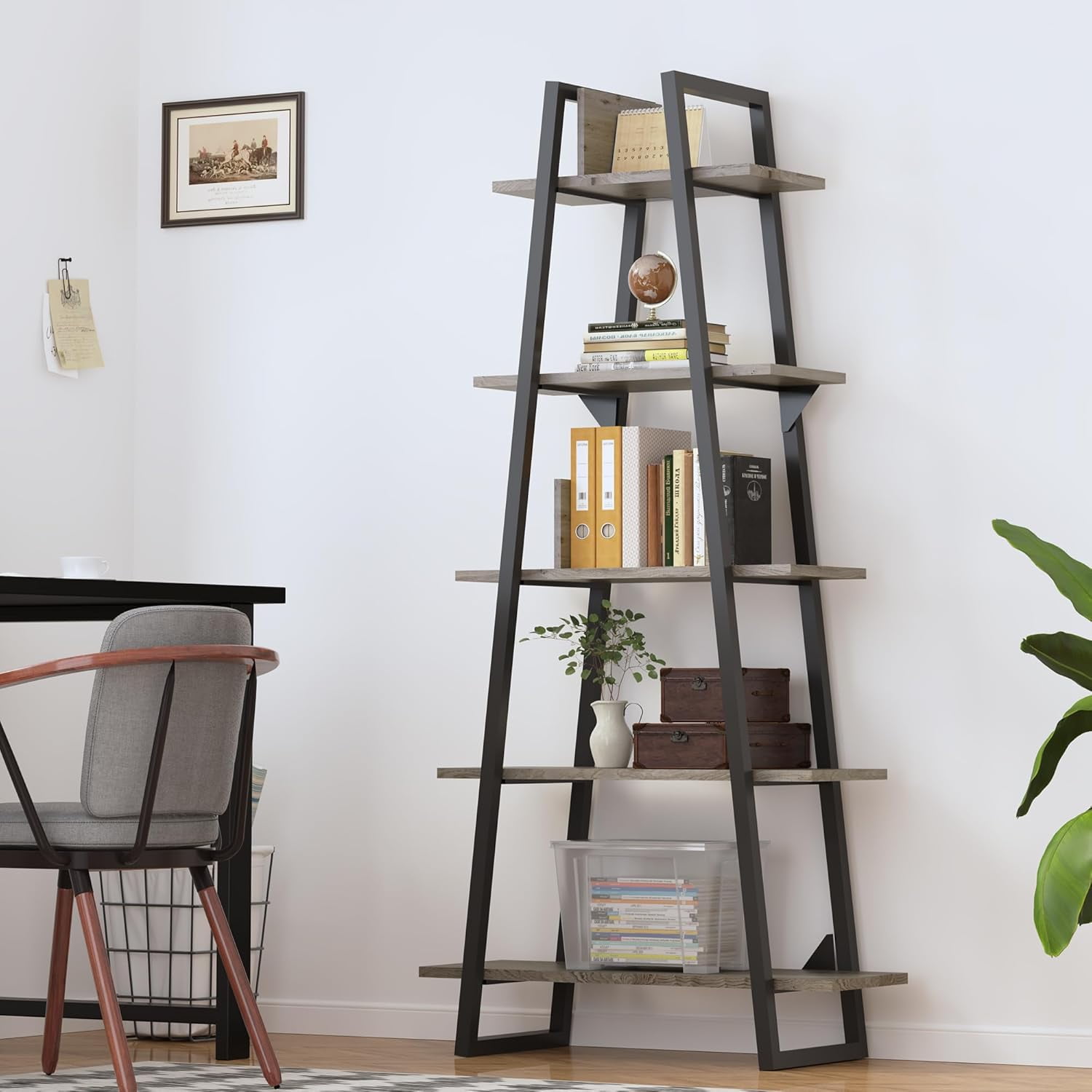 FOLDLIFE 5 Tier Narrow Ladder Bookshelf, Tall Open Bookcase with Steel ...