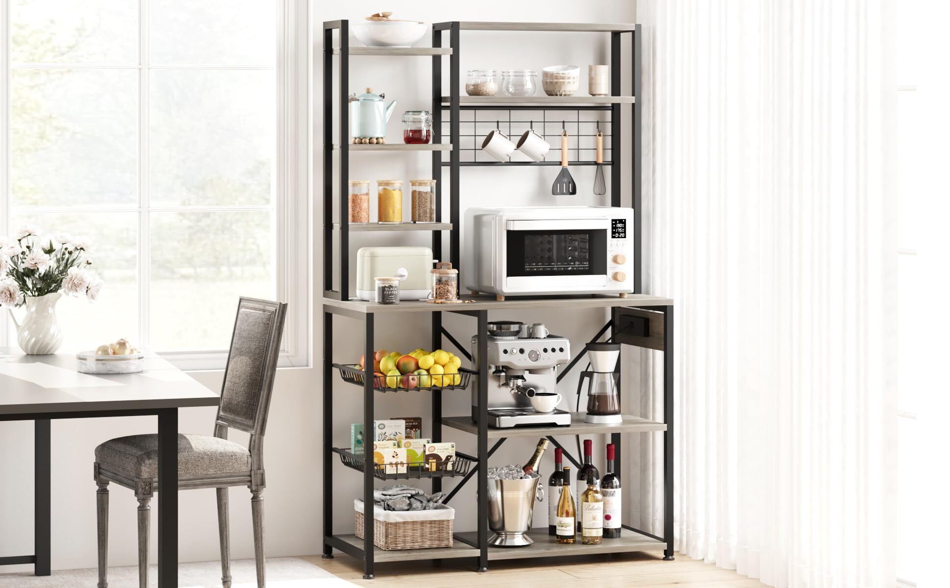 FOLDLIFE Baker Racks Kitchen with Power Output,7-Tier Kitchen Microwave ...