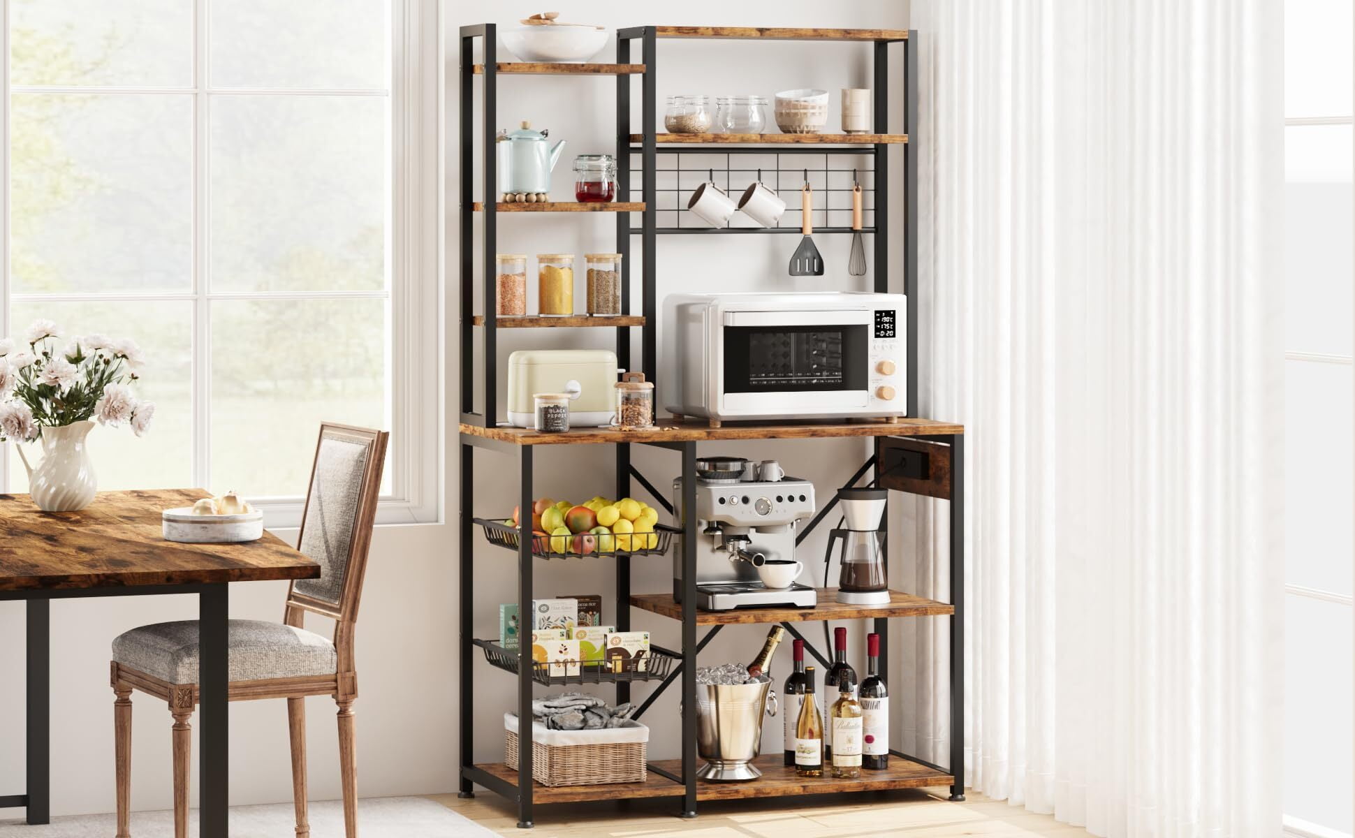FOLDLIFE Baker Racks Kitchen with Power Output,7-Tier Kitchen Microwave ...