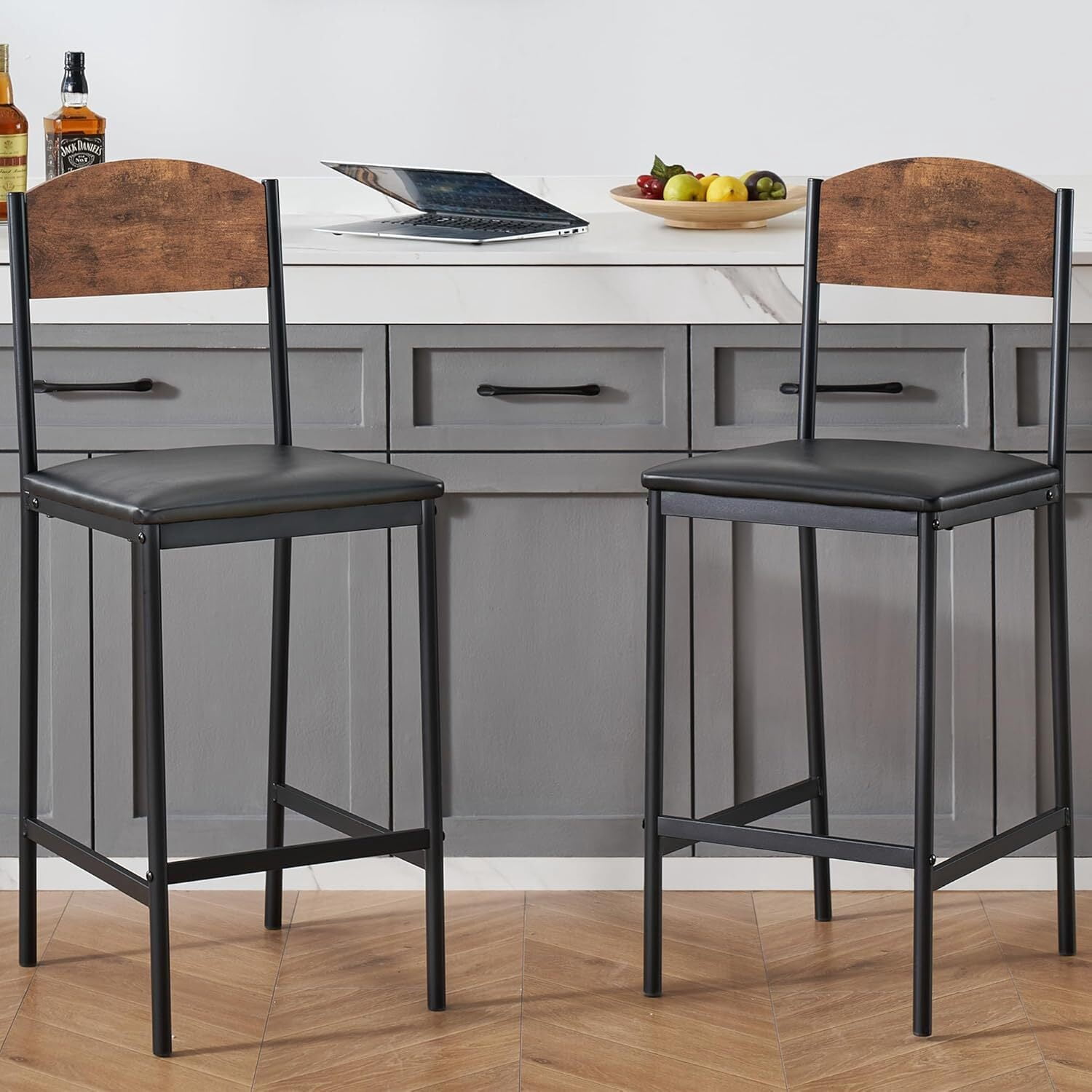 FOLDLIFE Bar Stools Set of 2,Counter Height Barstools with Wide Cozy ...