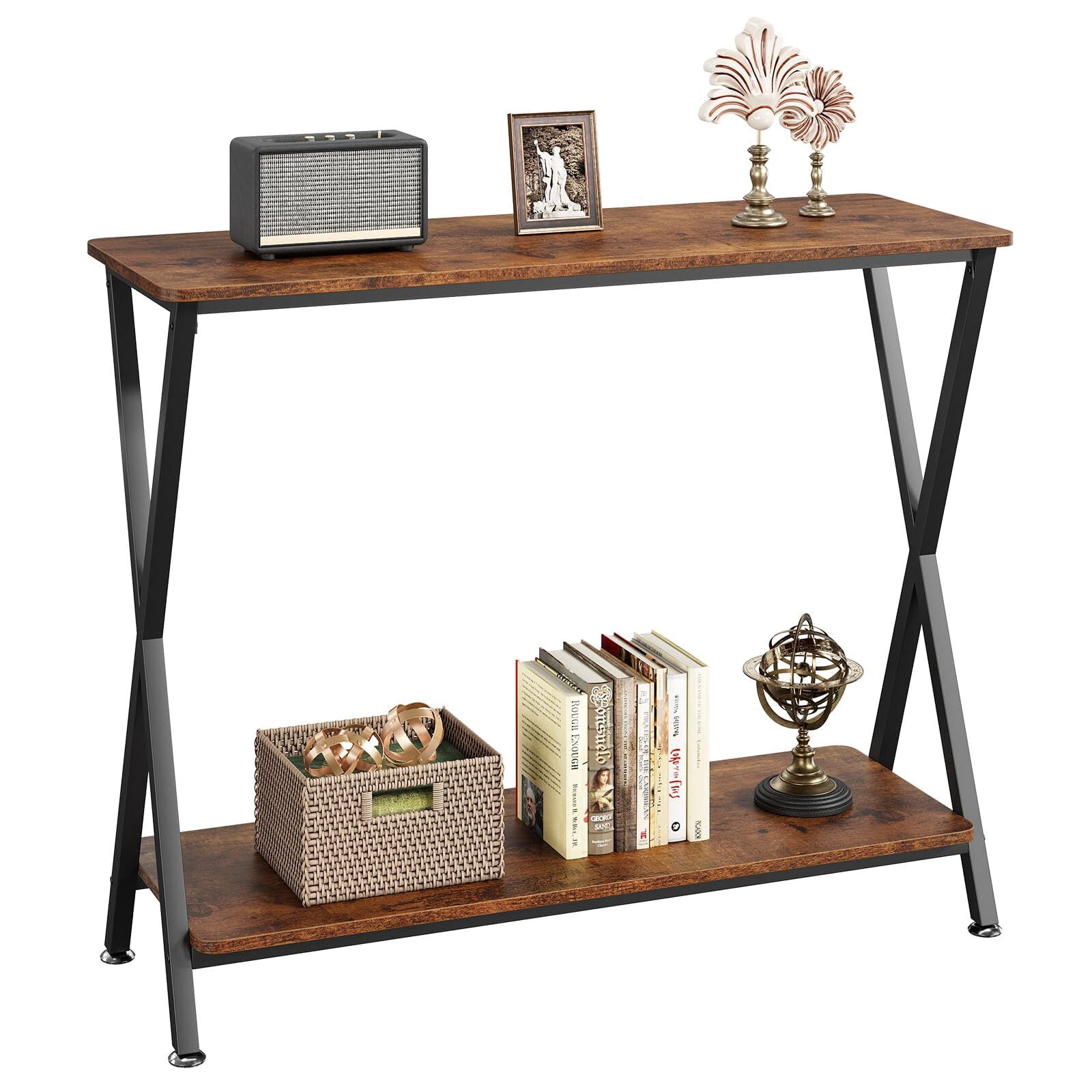FOLDLIFE Brown Slim Console Table with Storage，Wood 2-Tier Industrial ...