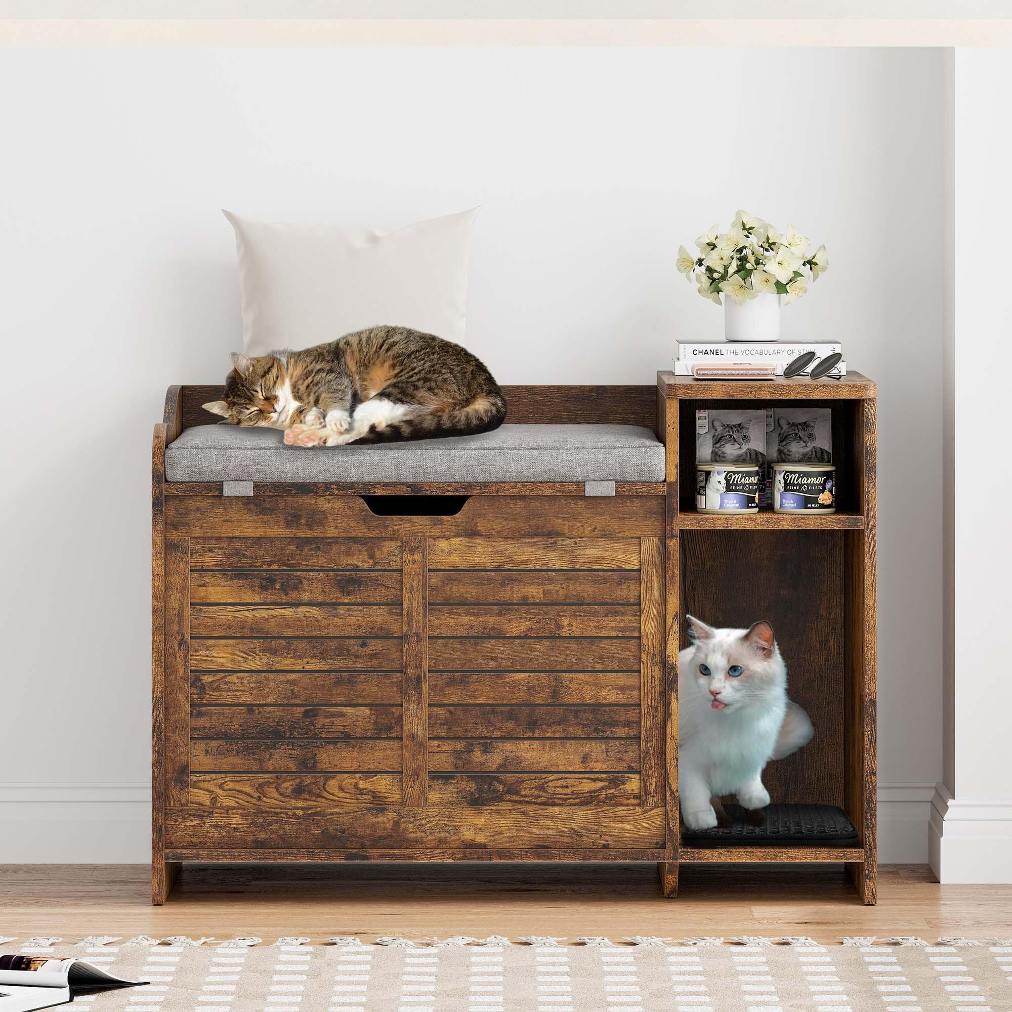 FOLDLIFE Cat Litter Box Enclosure with Top Opening and Cushion, Hidden ...