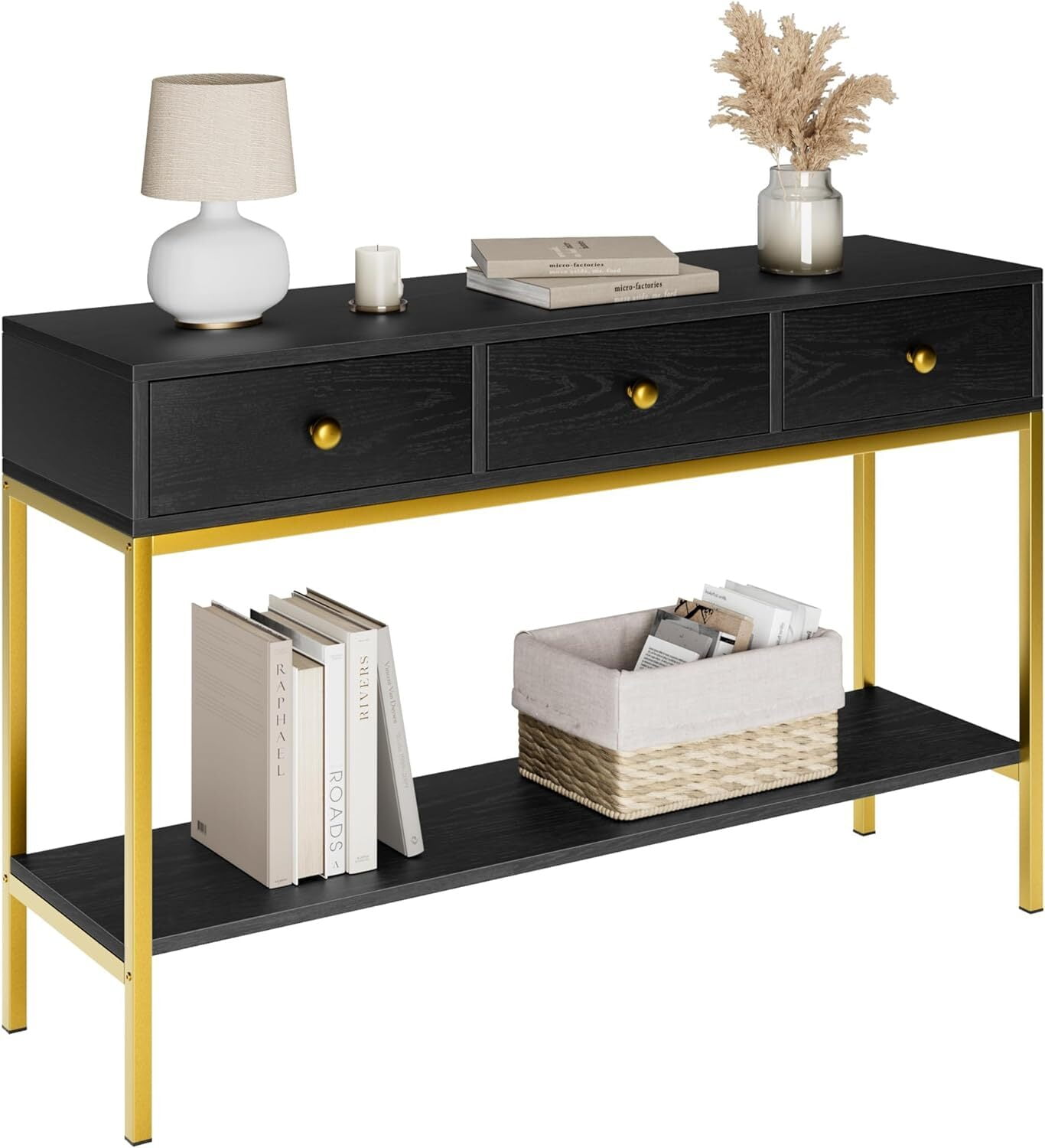 FOLDLIFE Console Table, 2-Tiers Entryway Table with 3 Drawers & Storage ...
