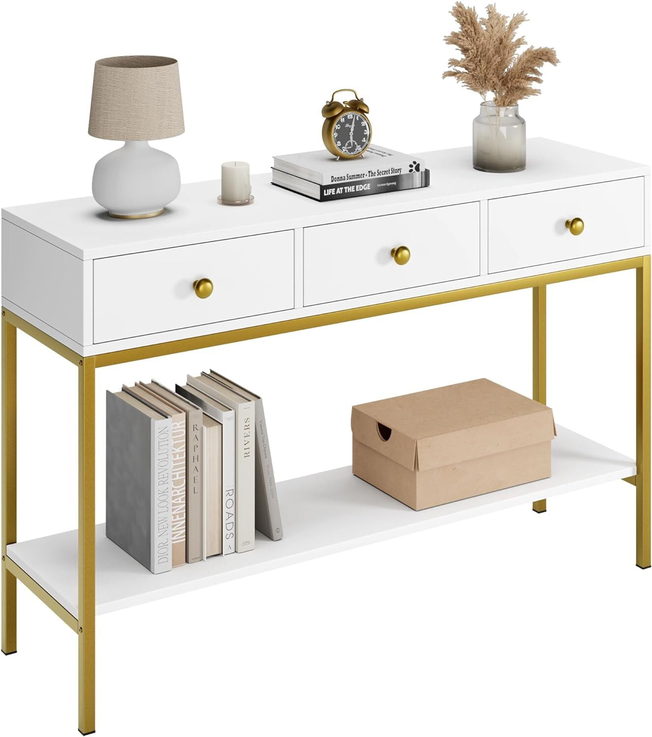 FOLDLIFE Console Table, 2-Tiers Entryway Table with 3 Drawers & Storage ...