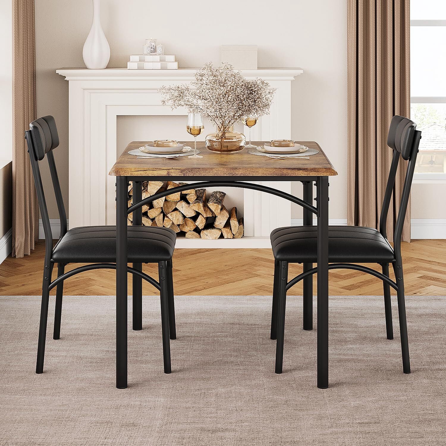 FOLDLIFE Dining Table Set for 2, Kitchen Table with 2 Upholstered ...