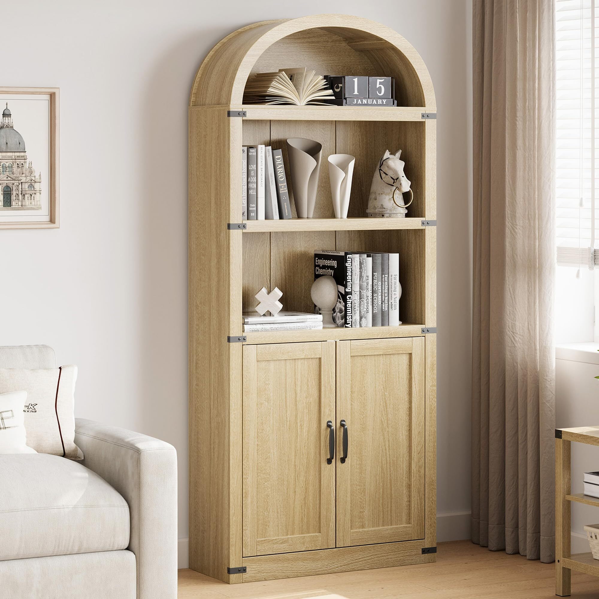 FOLDLIFE Farmhouse Bookcase,71.65" Arched Cabinet,5-Tier Arched ...