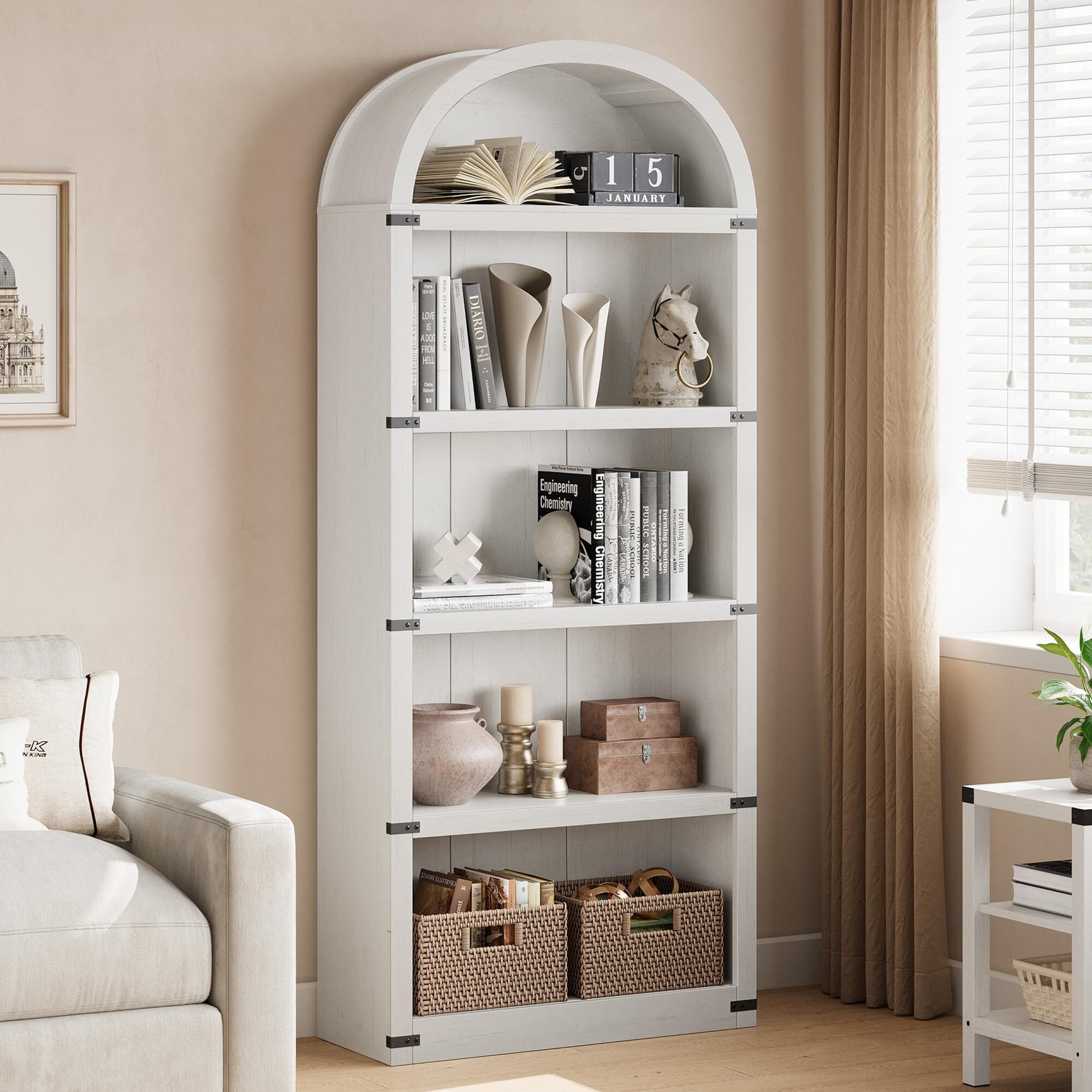 FOLDLIFE Farmhouse Bookcase,71.65" Arched Cabinet,5-Tier Arched ...