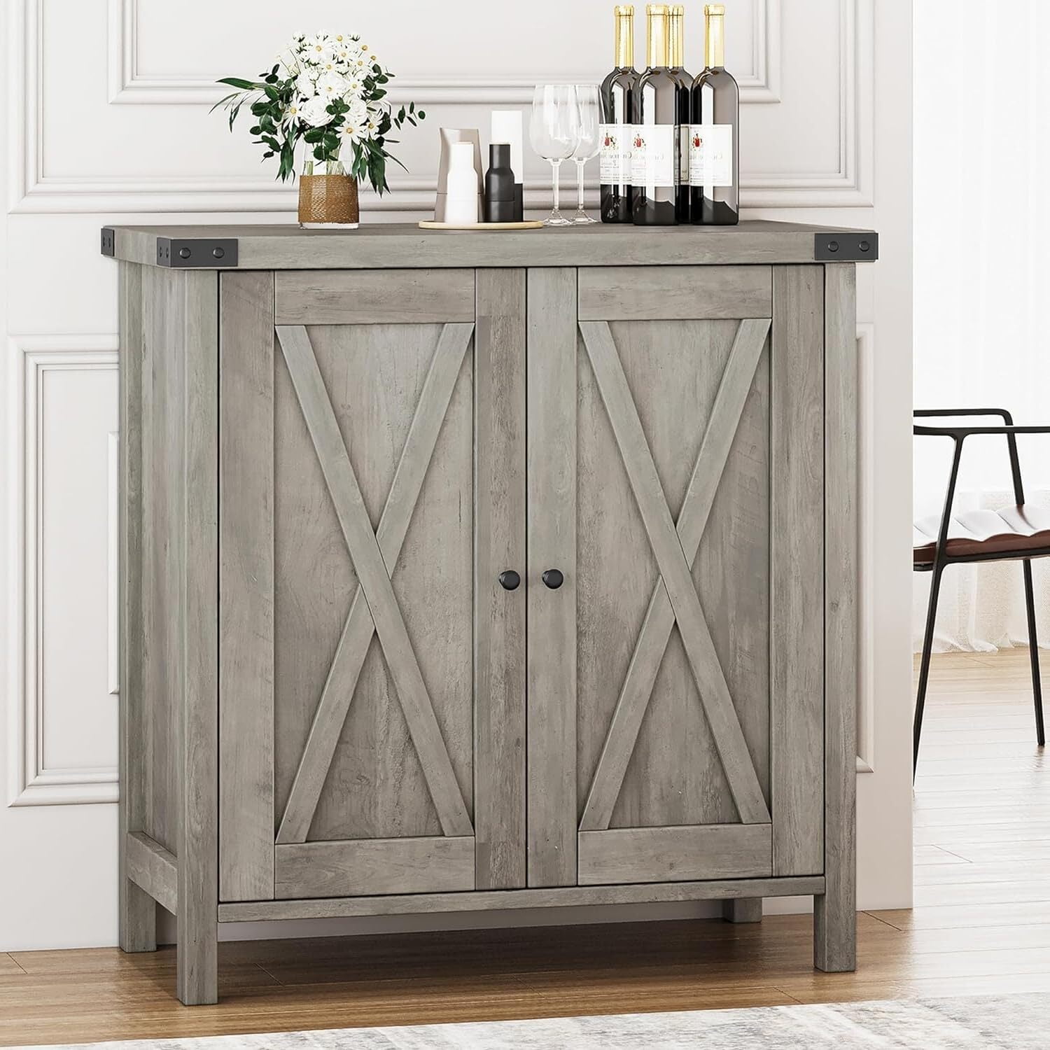 FOLDLIFE Farmhouse Storage Cabinets with Doors and Shelves,Buffet ...