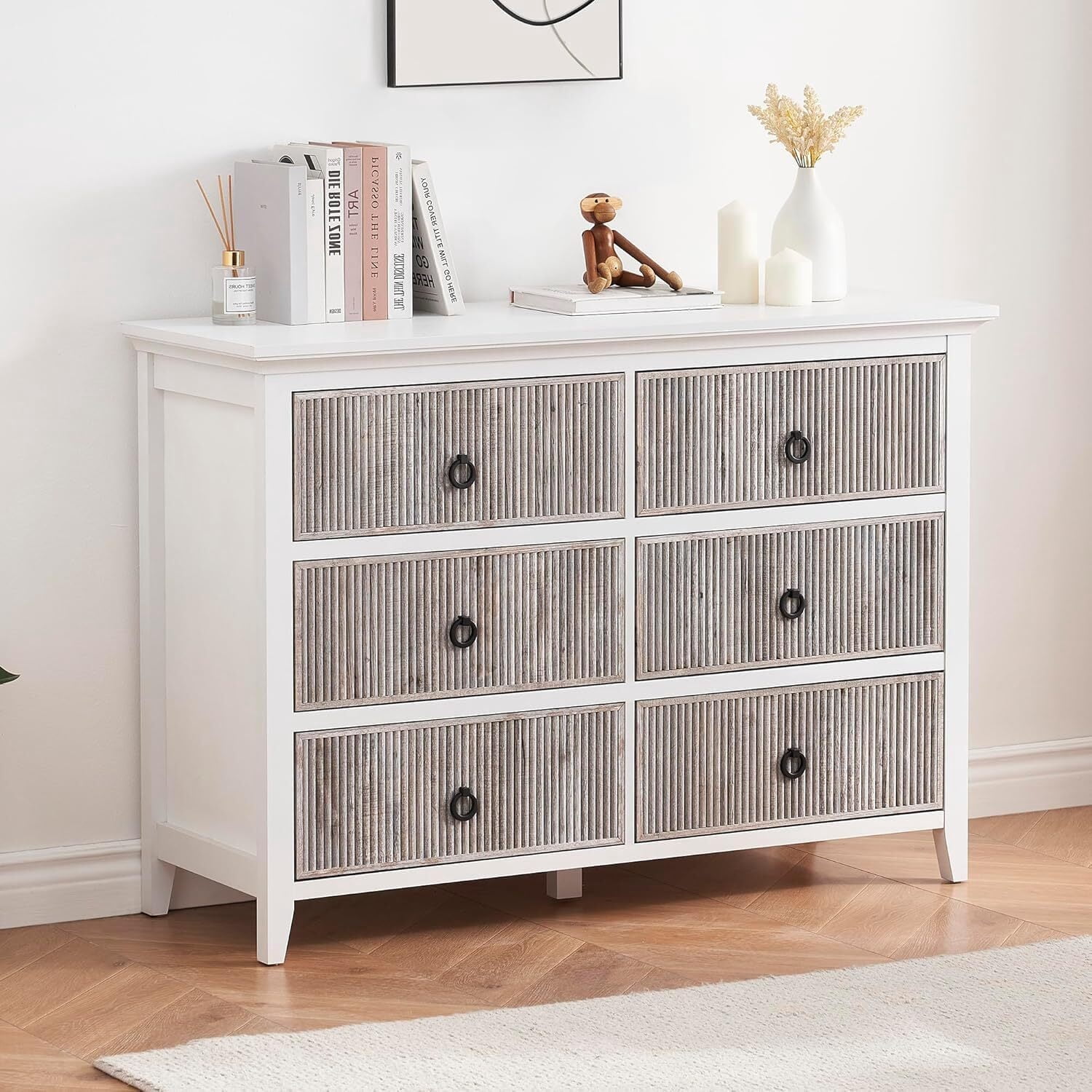 FOLDLIFE Fluted 6 Drawers Dresser for Bedroom,Farmhouse Chest of ...