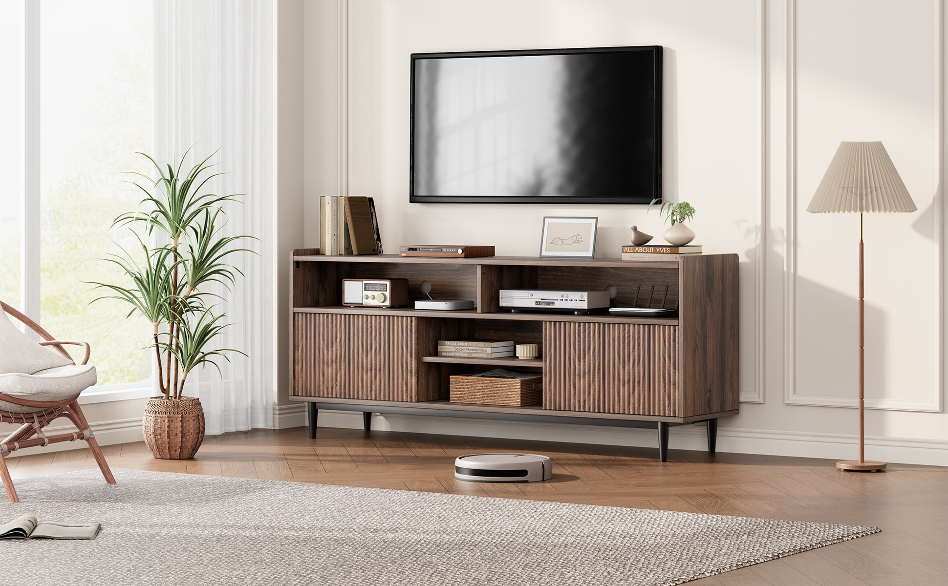FOLDLIFE Fluted TV Stand for 65 Inch TV,Boho Entertainment Center with ...