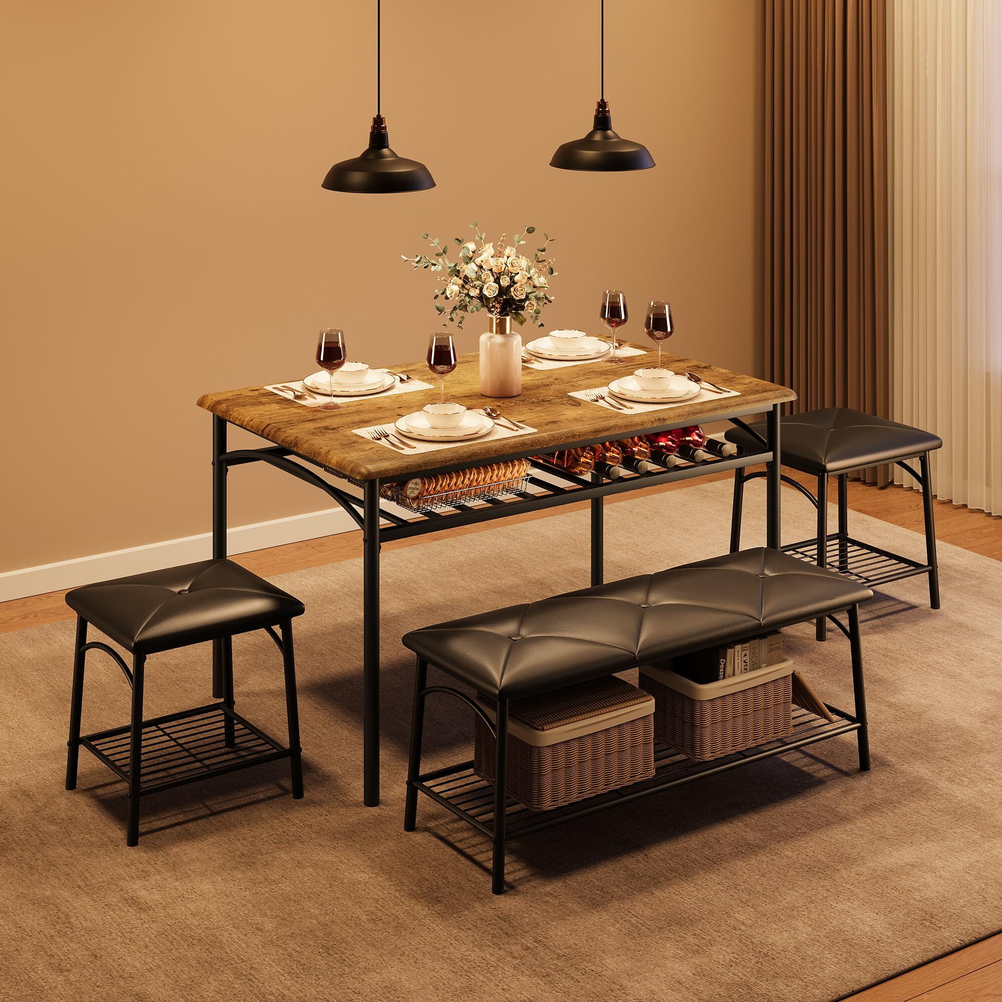 FOLDLIFE Kitchen Table Set with Bench and Stools – Dining Room Table ...