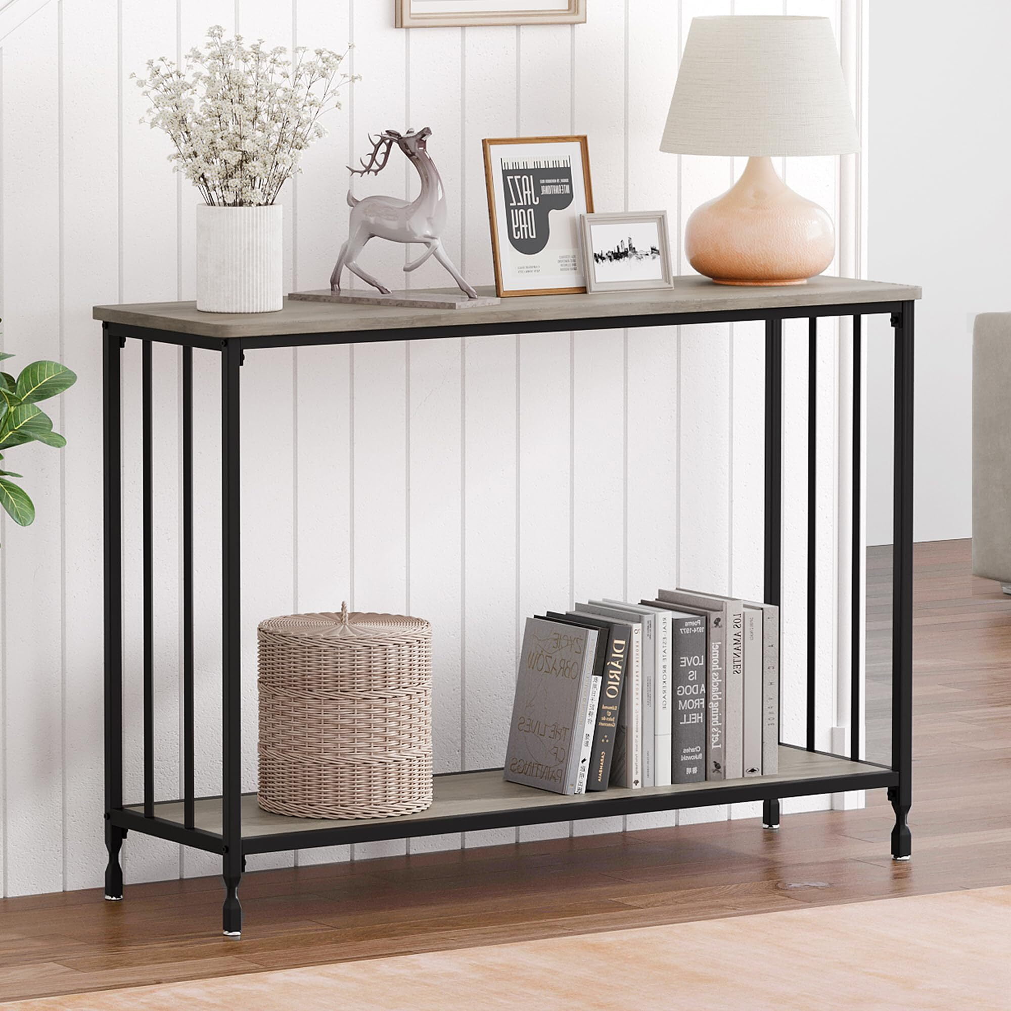 FOLDLIFE Narrow Console Table with Storage Shelf, Industrial Entryway ...