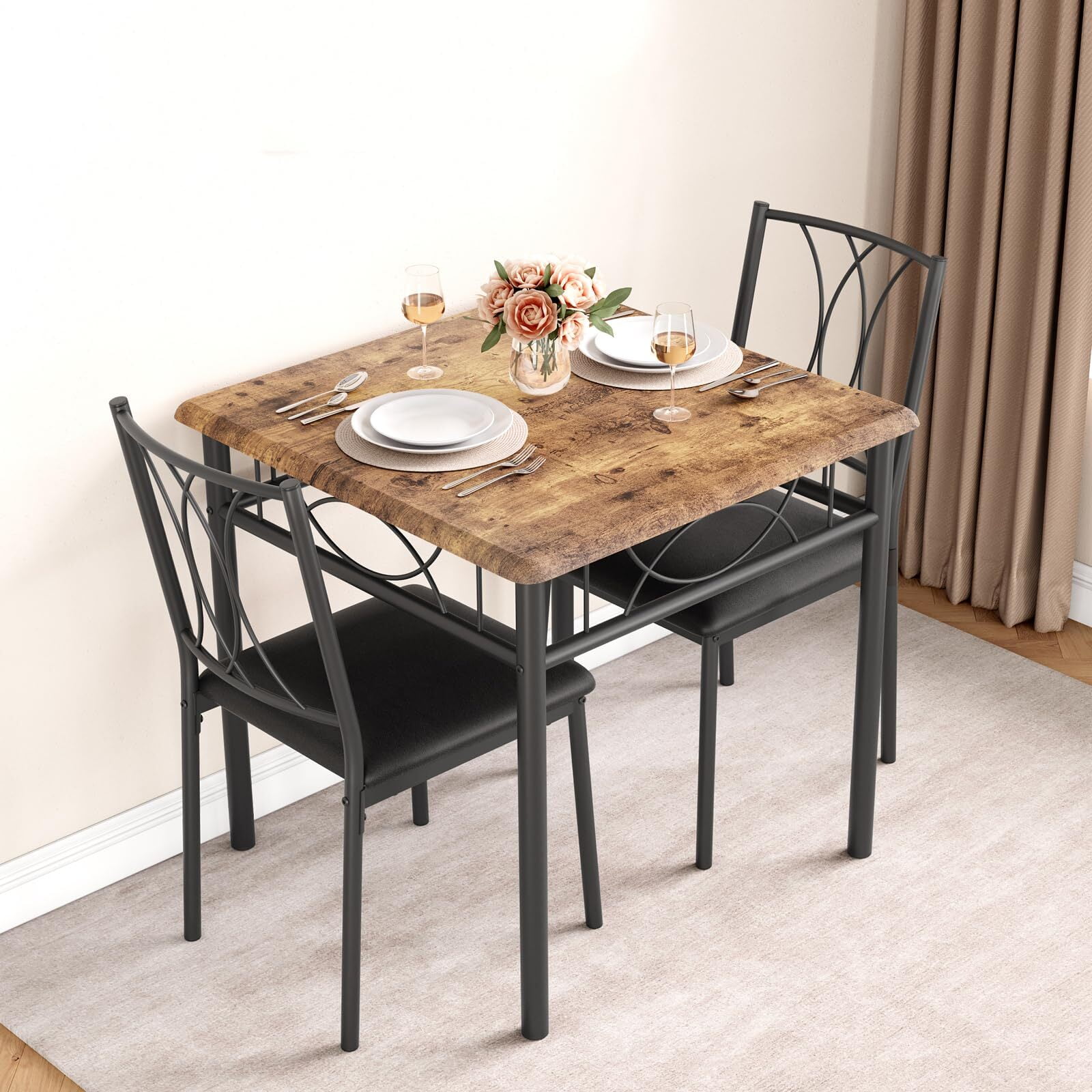 FOLDLIFE Small Dining Table Set for 2, Table and Chairs Set of 2,Square ...