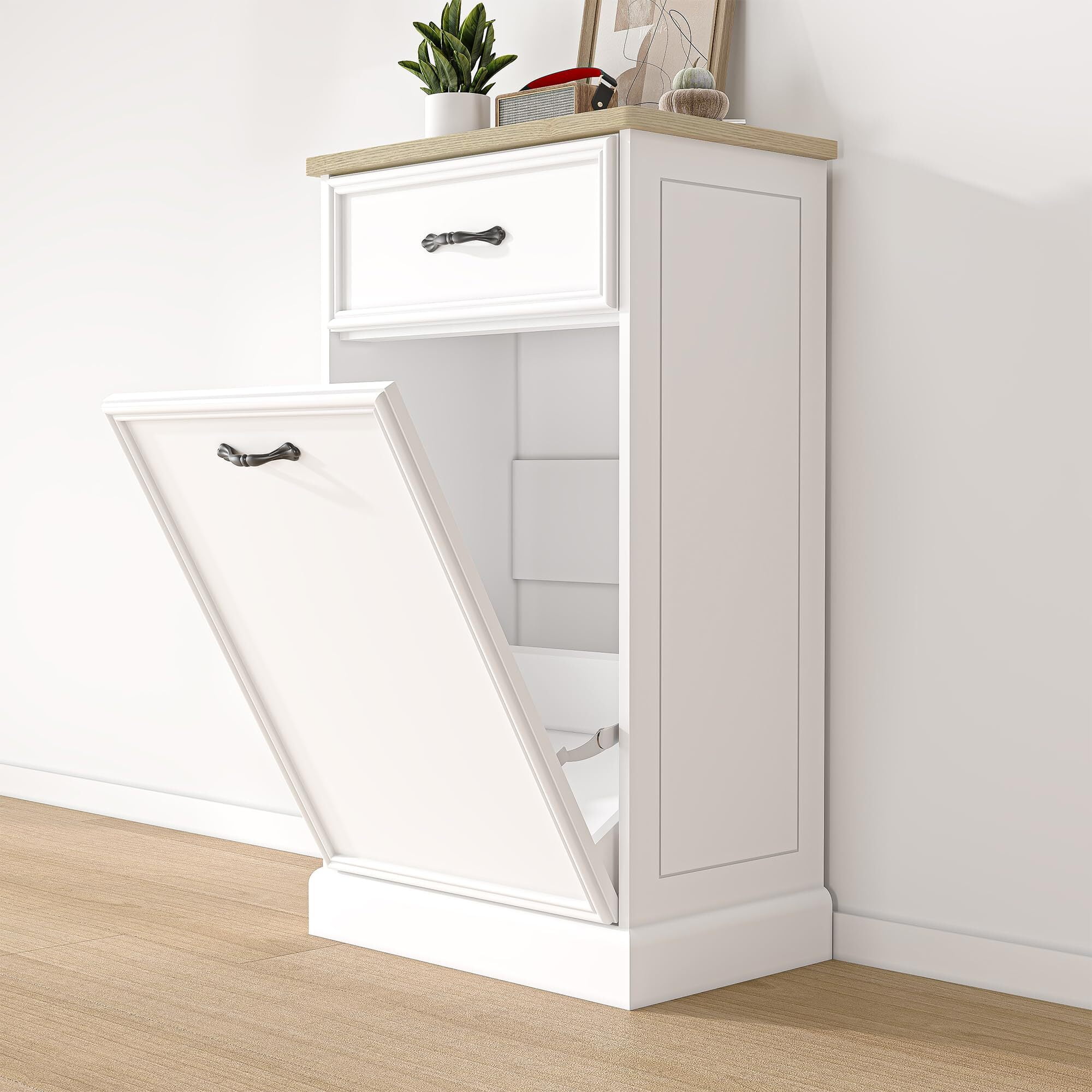 FOLDLIFE Tilt-Out Trash Cabinet, Hidden 10-Gallon Garbage Can Storage ...