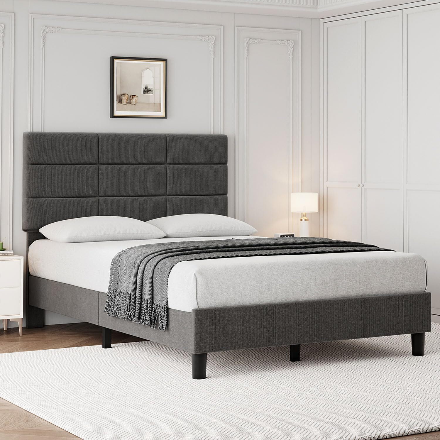 FOLDLIFE Twin Size Bed Frame with Height Adjustable Headboard, Linen ...