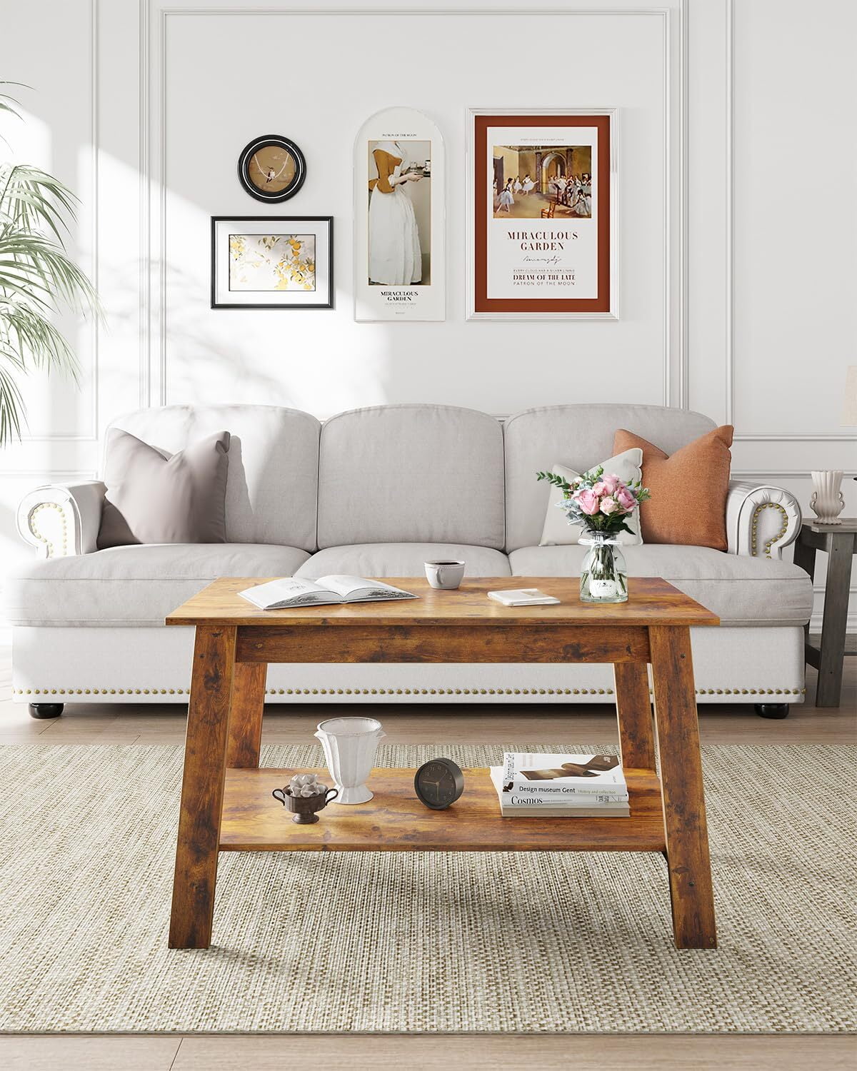 FOLDLIFE Wood Coffee Table,2-Tie Rustic Wood Living Room Tables with ...