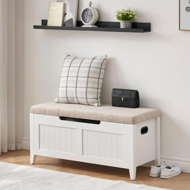 FOLDLIFE Wooden Storage Chest with Cushion Seat, U-Shaped Storage Trunk ...