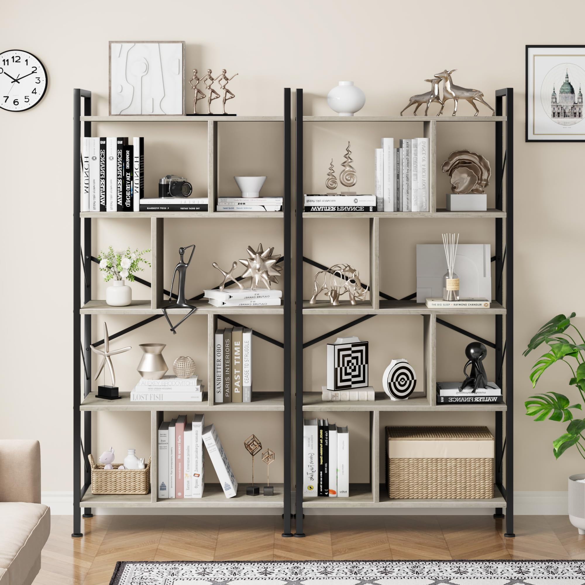 FOLDLIFE61-Inch Tall 5-Tier Industrial Bookshelf with Open Display ...