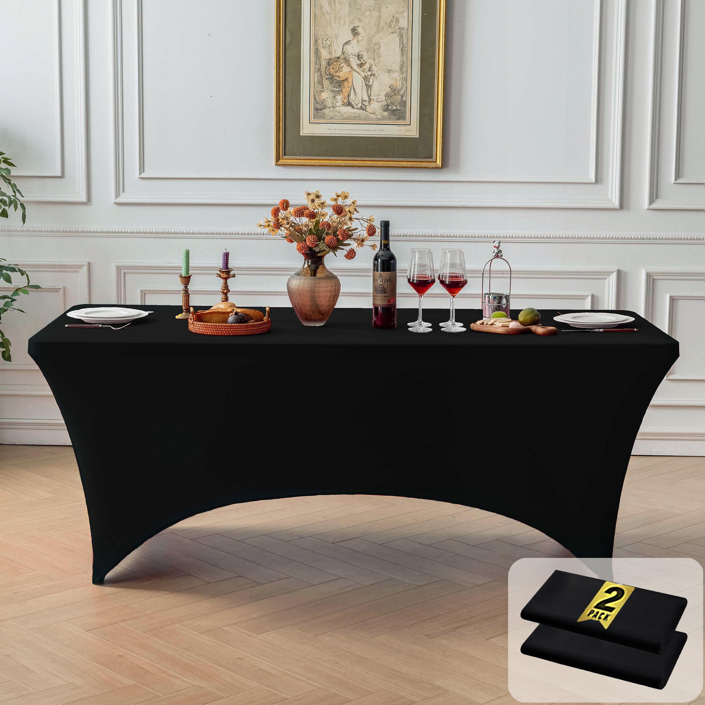FOLINS&HOME 2 Pack Black 4FT Fitted Spandex Tablecloth, Waterproof ...