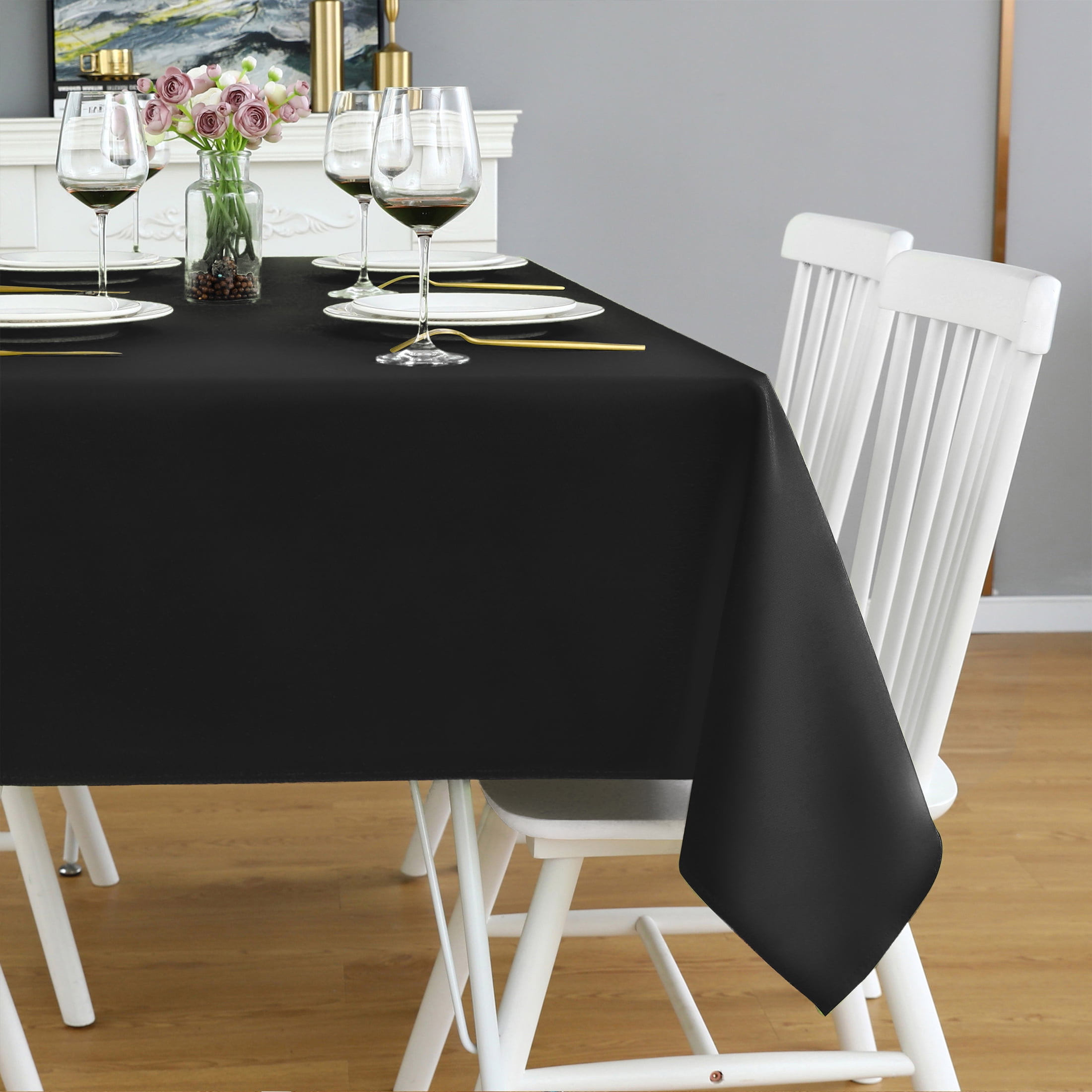 FOLINS&HOME Black Rectangular Tablecloth 52x70 inch - Waterproof ...