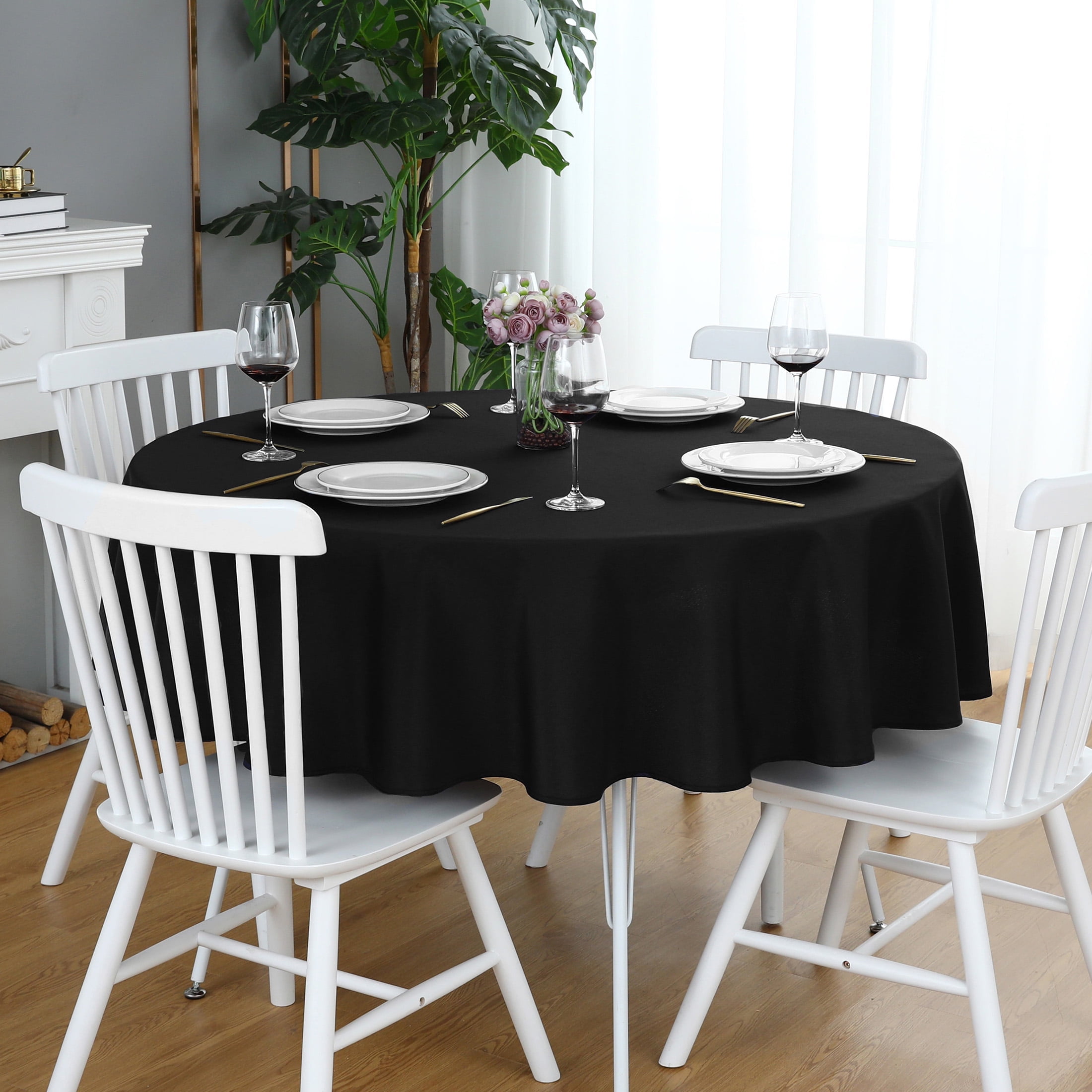 FOLINS&HOME Black Round 90 inch Tablecloth - Waterproof & Wrinkle Free ...
