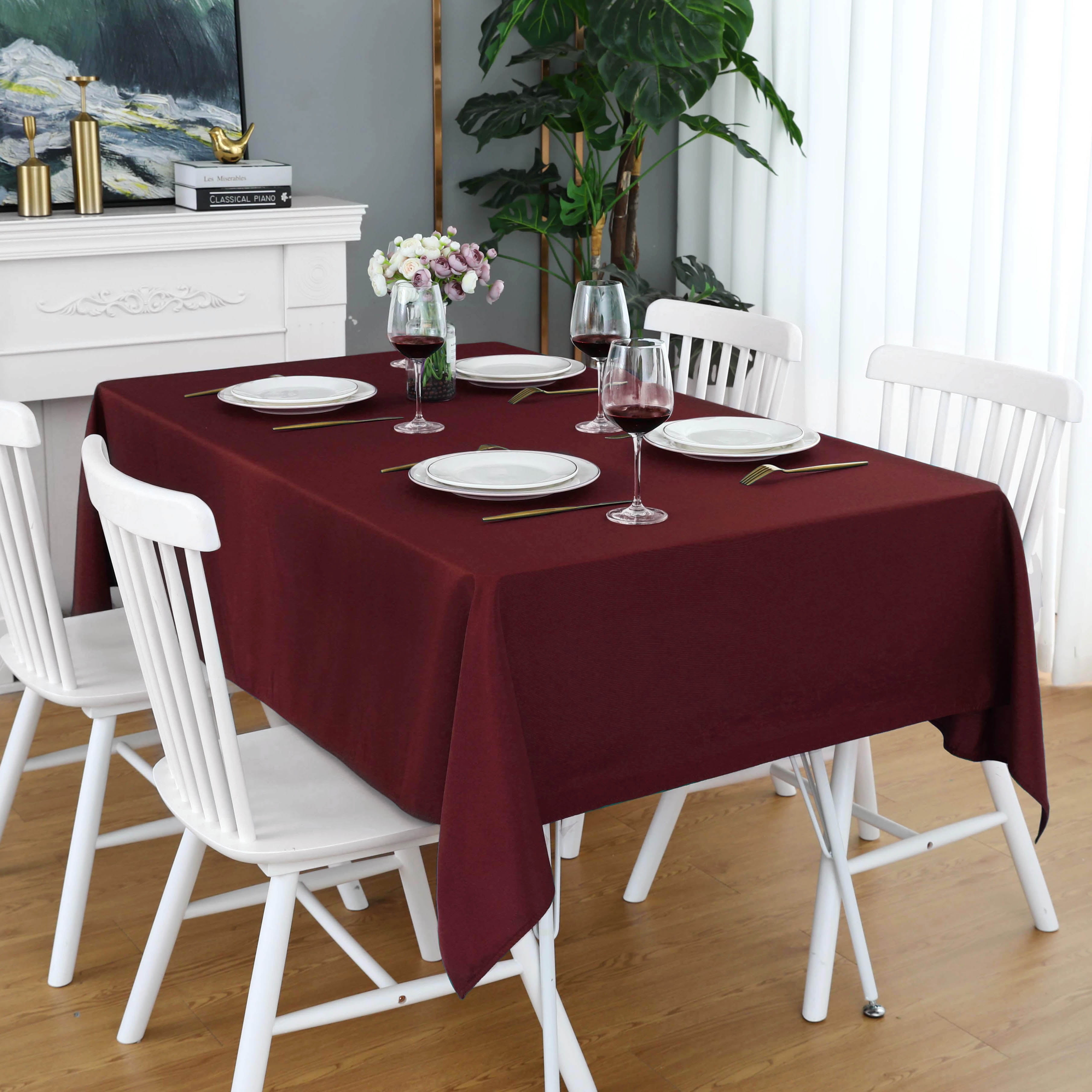 FOLINS&HOME Burgundy Rectangle 52 x 70 Inch Tablecloth - Waterproof ...