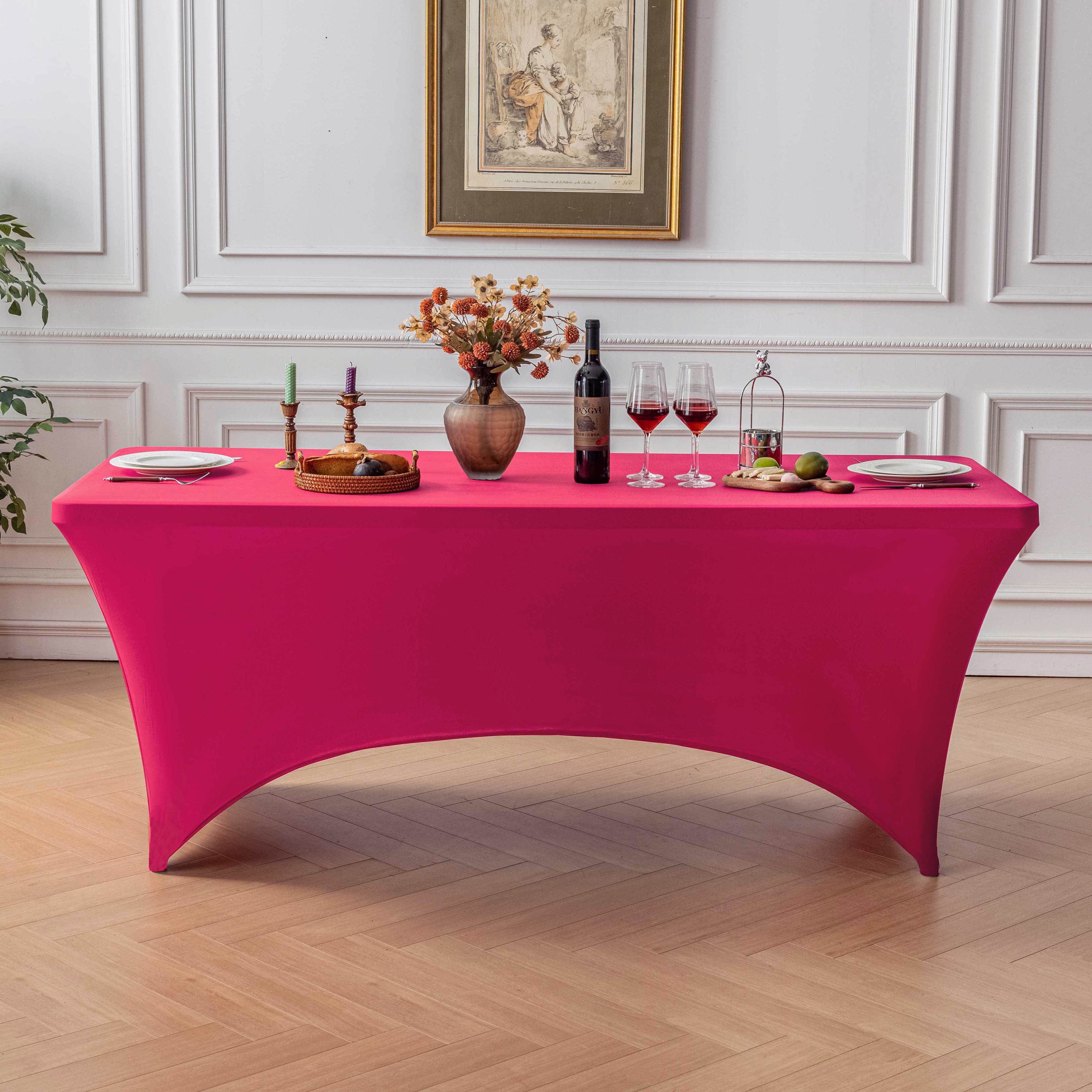 FOLINS&HOME Fuchsia 8FT Fitted Spandex Tablecloth, Waterproof Wrinkle ...