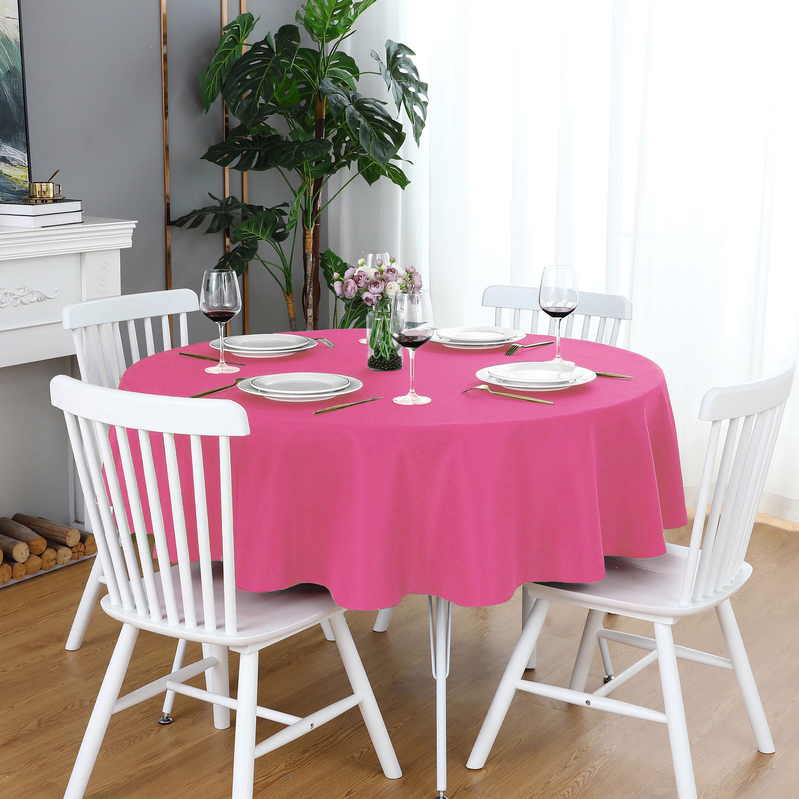 FOLINS&HOME Fuchsia Round 60 Inch Tablecloth - Hot Pink Waterproof ...