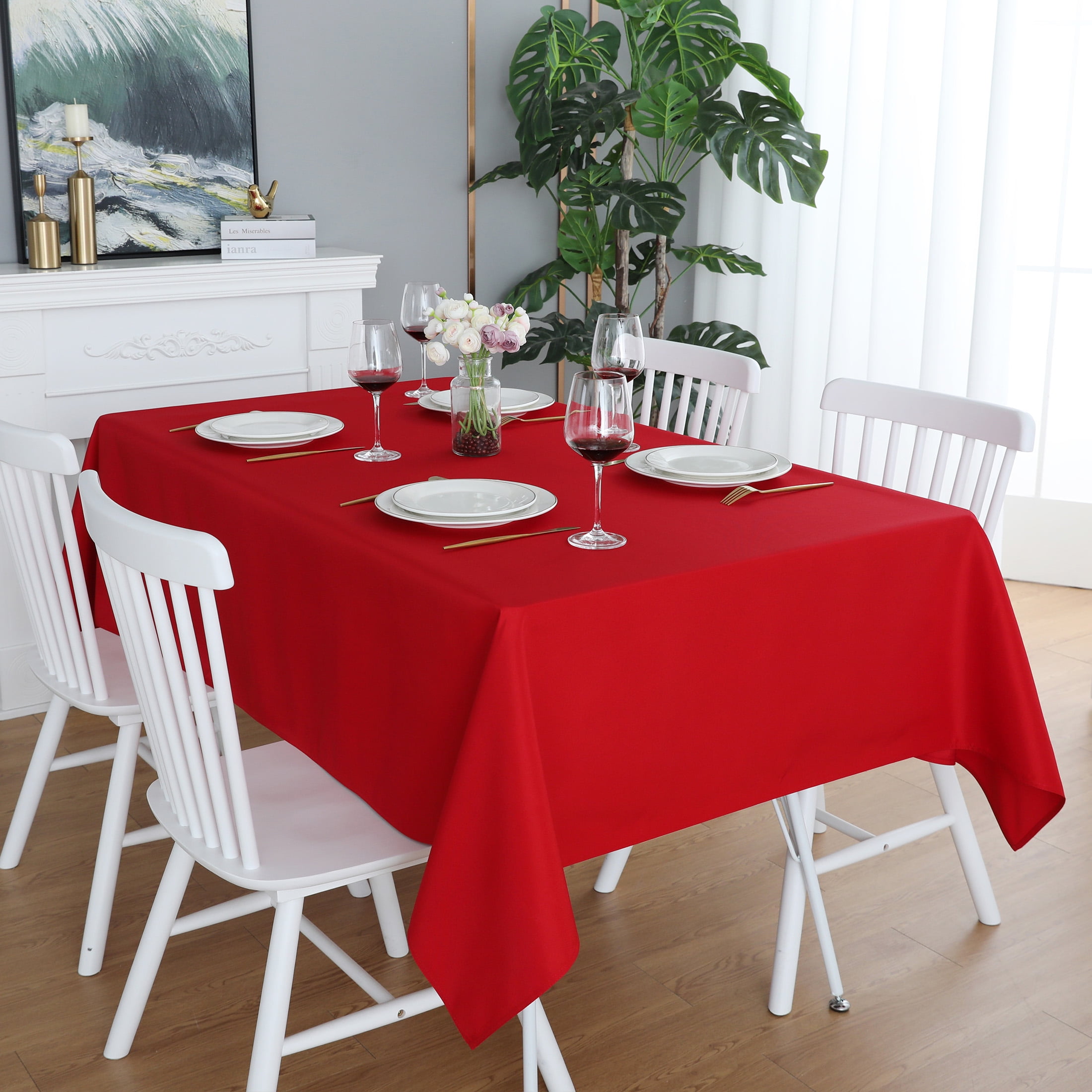 FOLINS&HOME Red Rectangle 60 x 84 inch Tablecloth - Waterproof ...