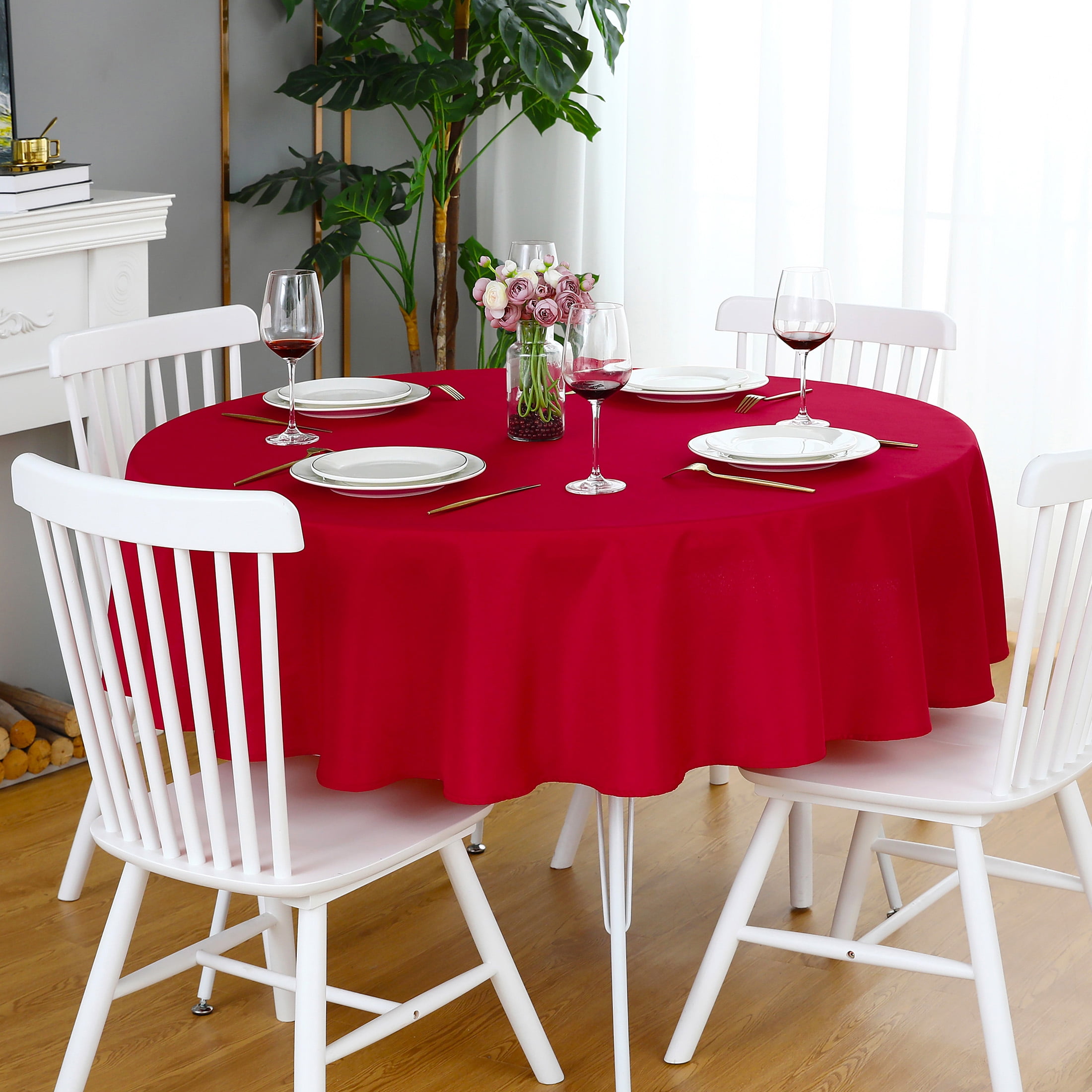 FOLINS&HOME Red Round 90 inch Tablecloth - Waterproof & Wrinkle Free ...