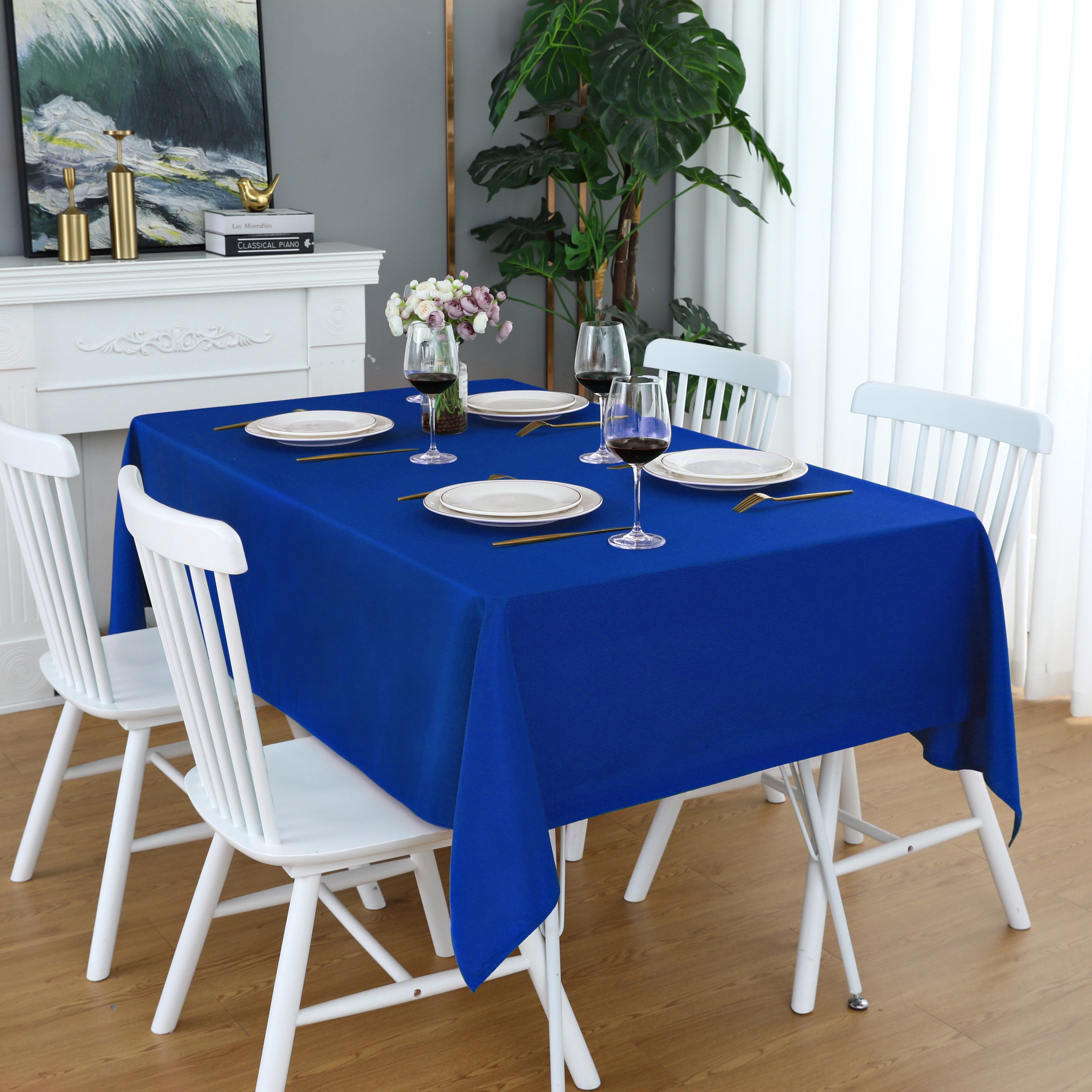 FOLINS&HOME Royal Blue Rectangle 52 x 70 Inch Tablecloth - Waterproof ...