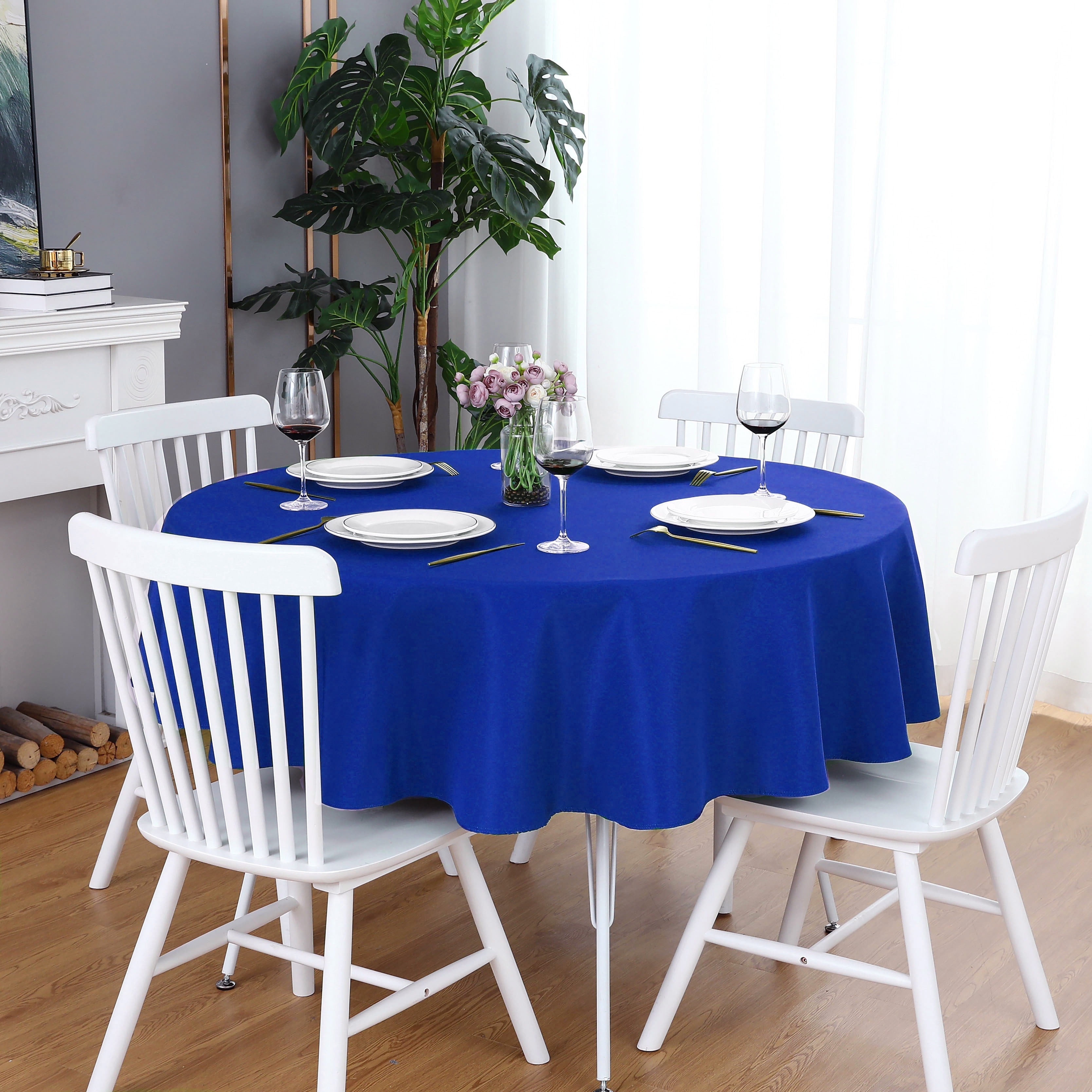 FOLINS&HOME Royal Blue Round 60 Inch Tablecloth - Waterproof & Wrinkle ...