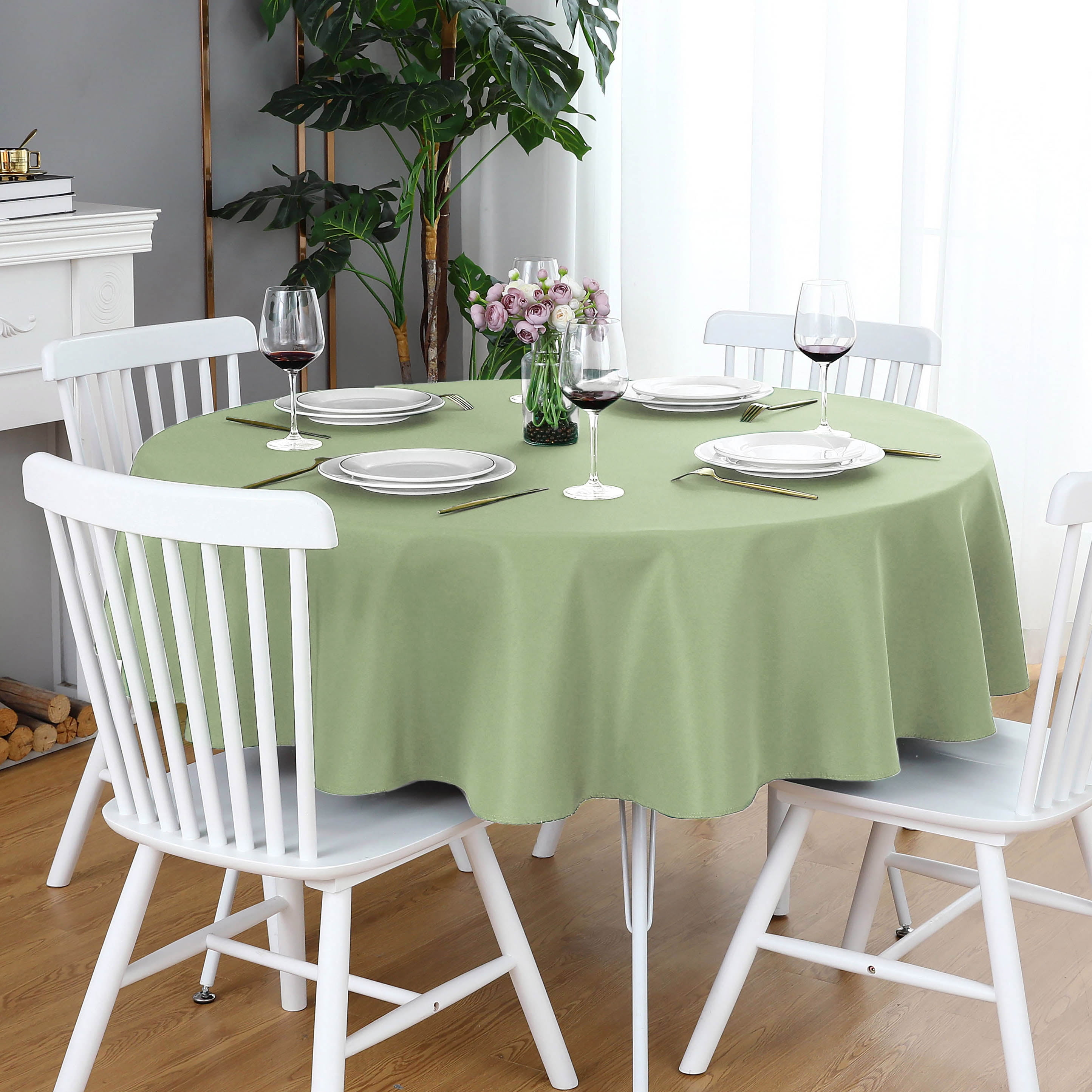FOLINS&HOME Sage Green Round 90 Inch Tablecloth - Waterproof & Wrinkle ...